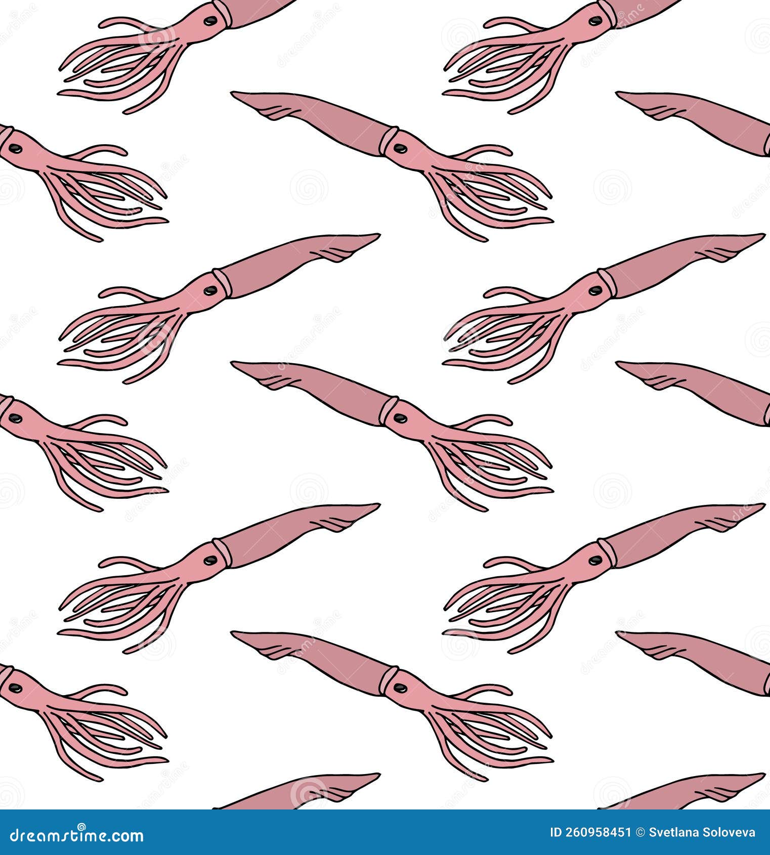 Vector Seamless Pattern of Hand Drawn Squid Stock Vector - Illustration ...