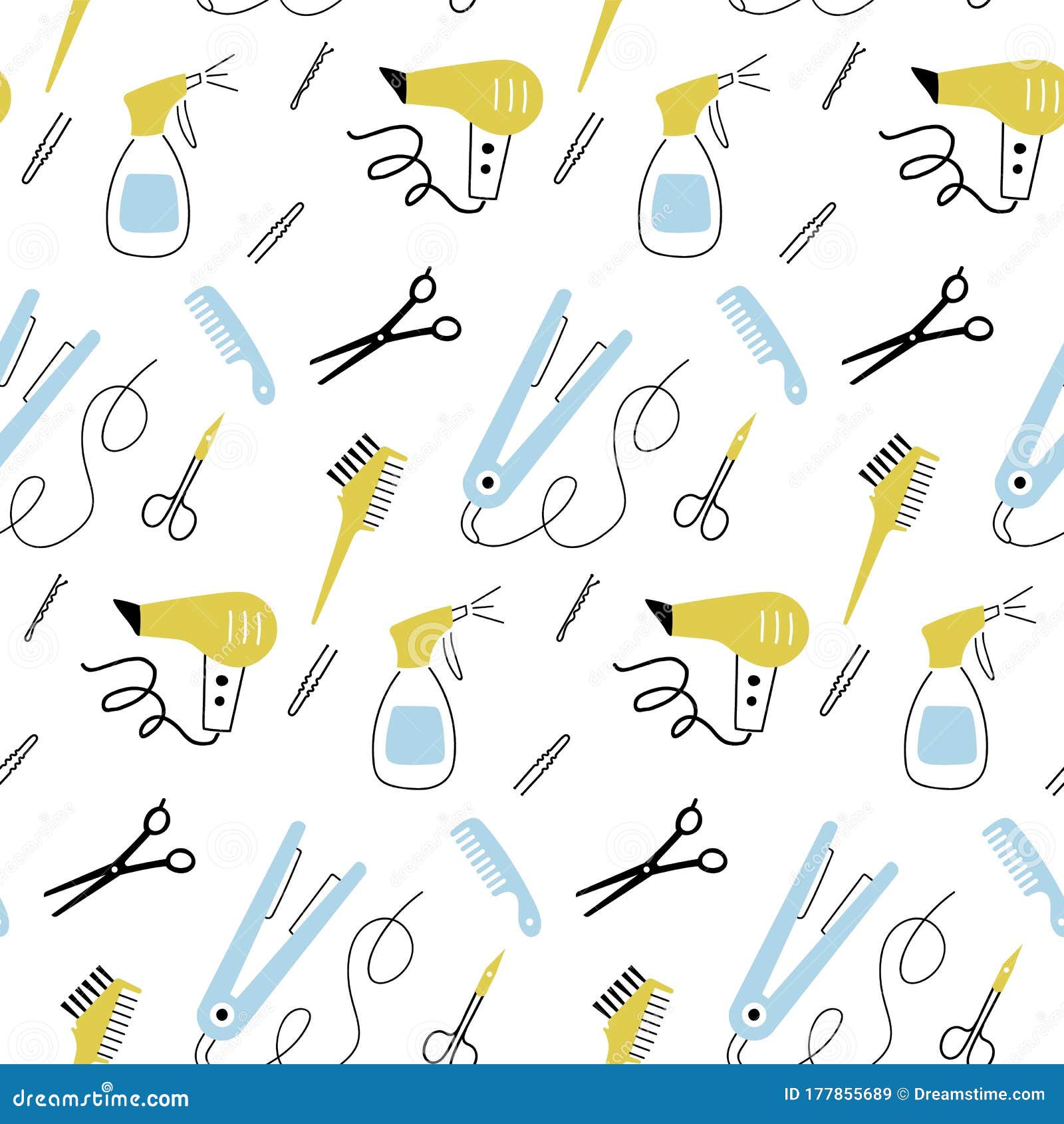 Vector Seamless Pattern with Hand Drawn Symbols of Hair Salon. Stock ... Vector Seamless Pattern with Hand Drawn Symbols of Hair Salon. Stock ...