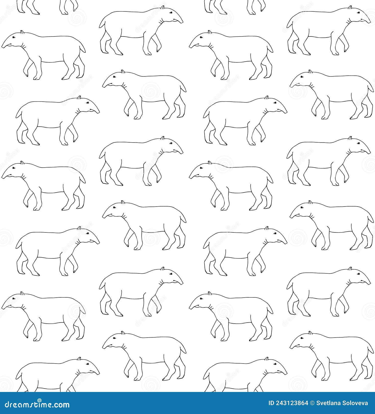 Vector Seamless Pattern of Hand Drawn Tapir Stock Vector - Illustration ...
