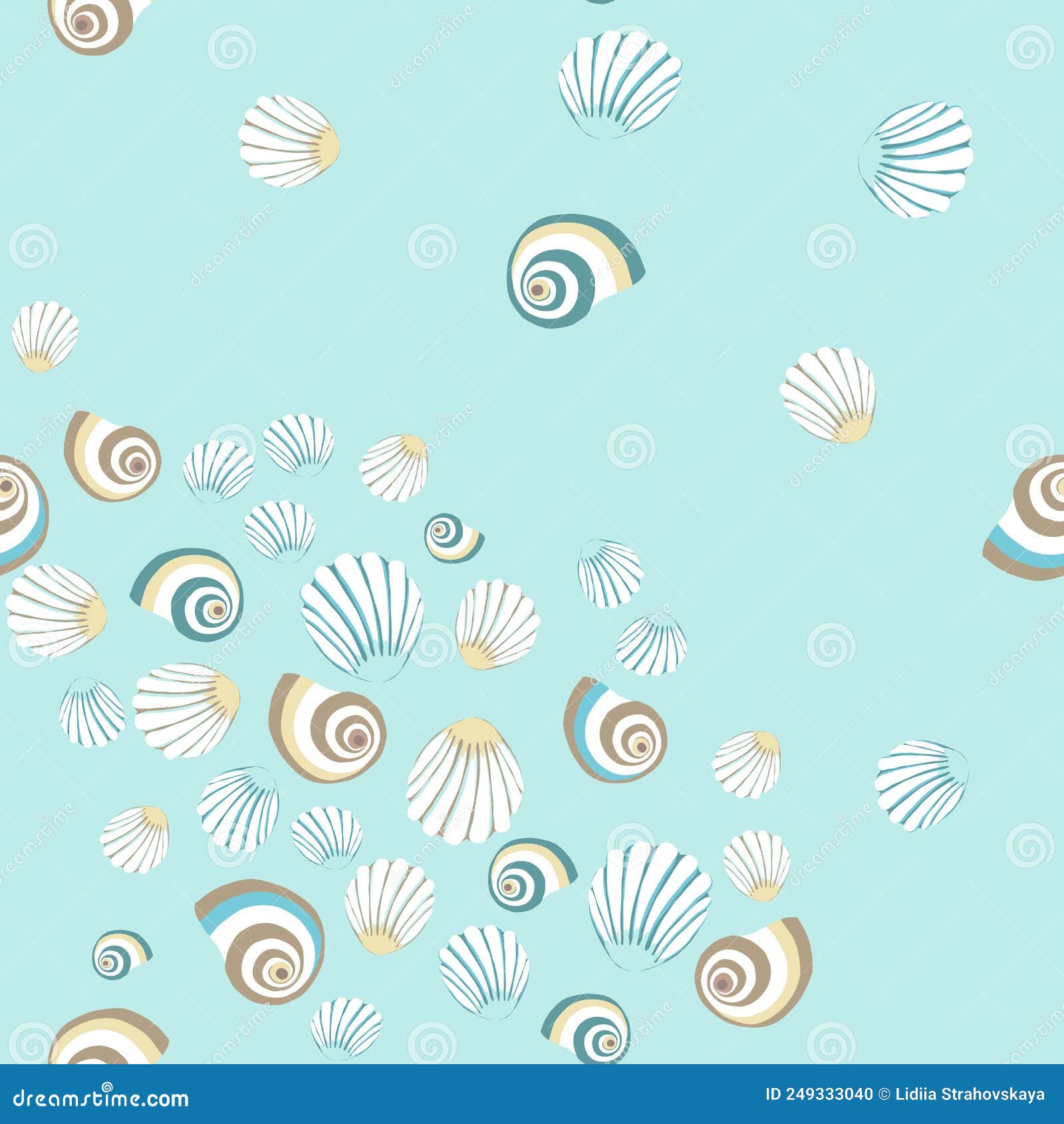 Vector Seamless Pattern with Hand Drawn Textures and Shells. Stock ...
