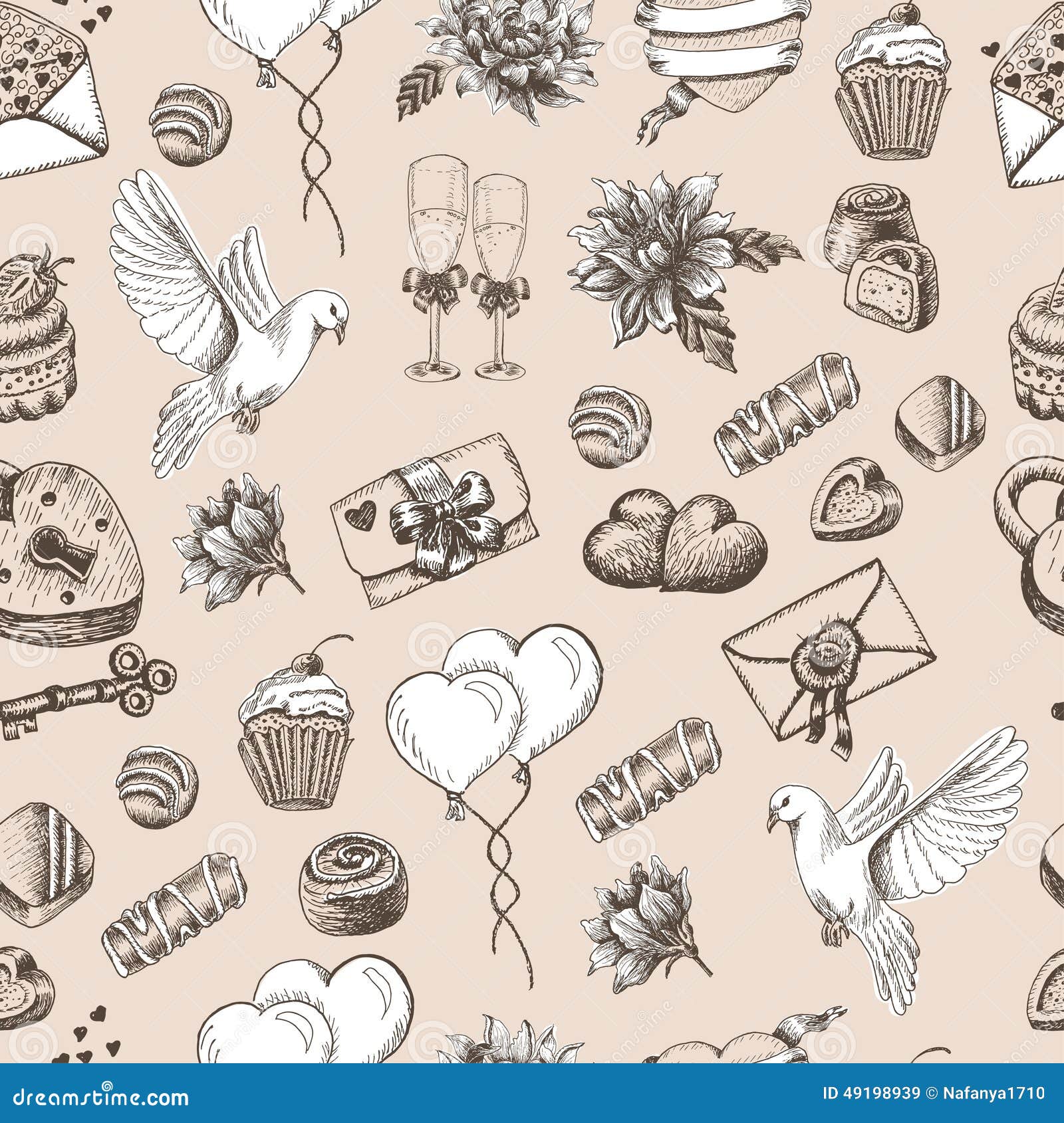Vector Seamless Pattern with Hand Drawn Wedding Elements Stock ...