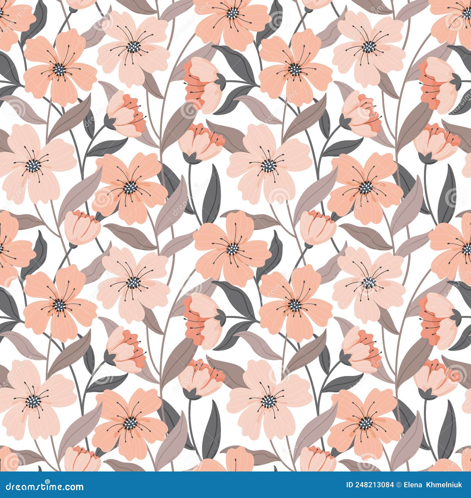 Vector Seamless Pattern with Hand Drawn Wild Flowers on a White ...