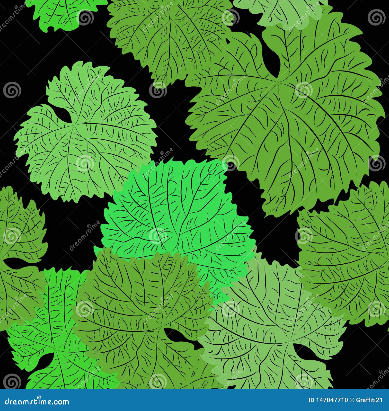 Vector Seamless Pattern with Hand Drawn Wine Grape Leaves. Beautiful ...