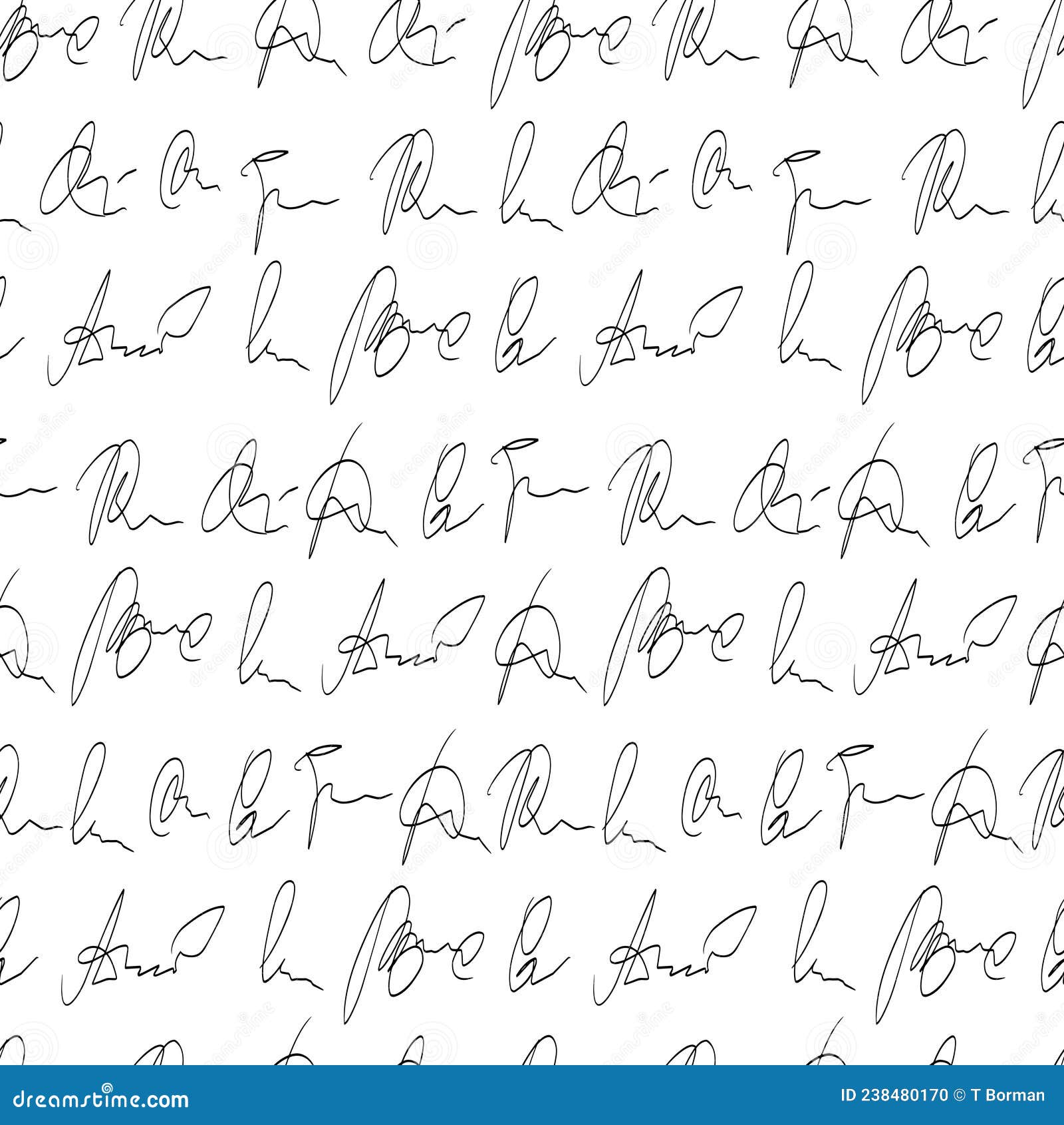 Vector Seamless Pattern Handwritten Personal Signatures. Hand Writing ...