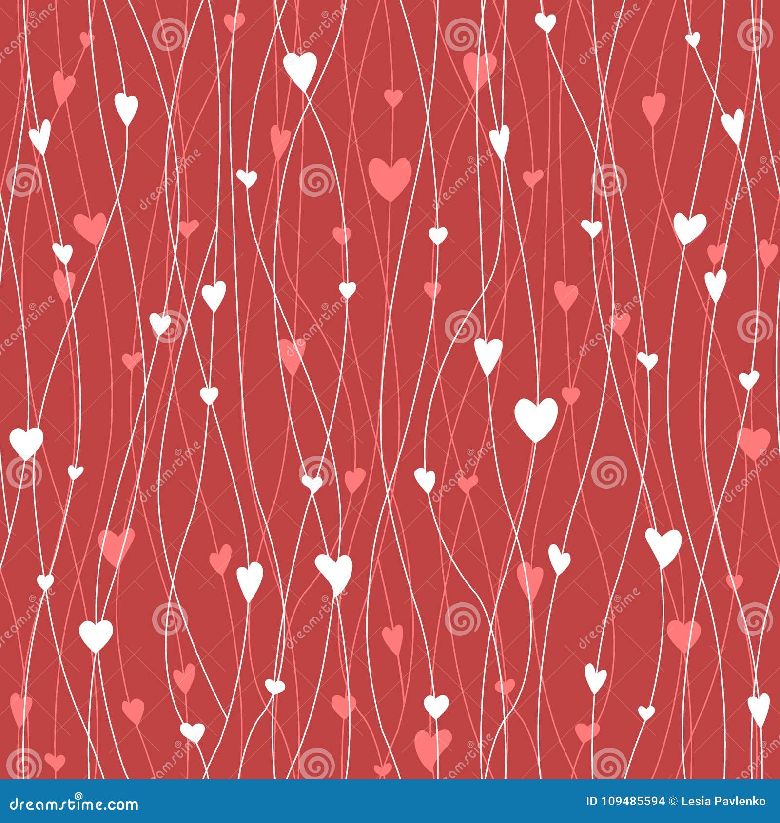 Vector Seamless Pattern with Hanging Heart Garlands. Threads and Hearts ...