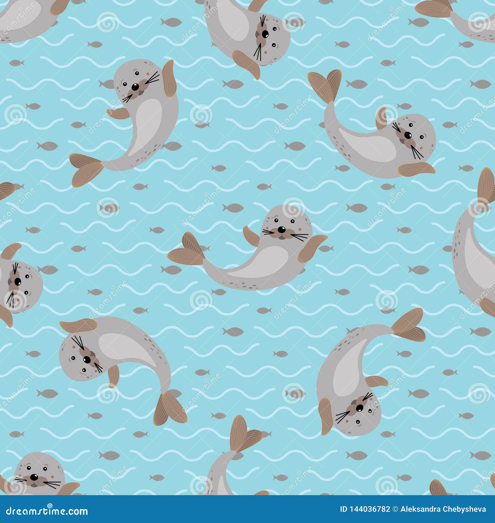Vector Seamless Pattern with Happy Cute Seal Animal Stock Illustration ...