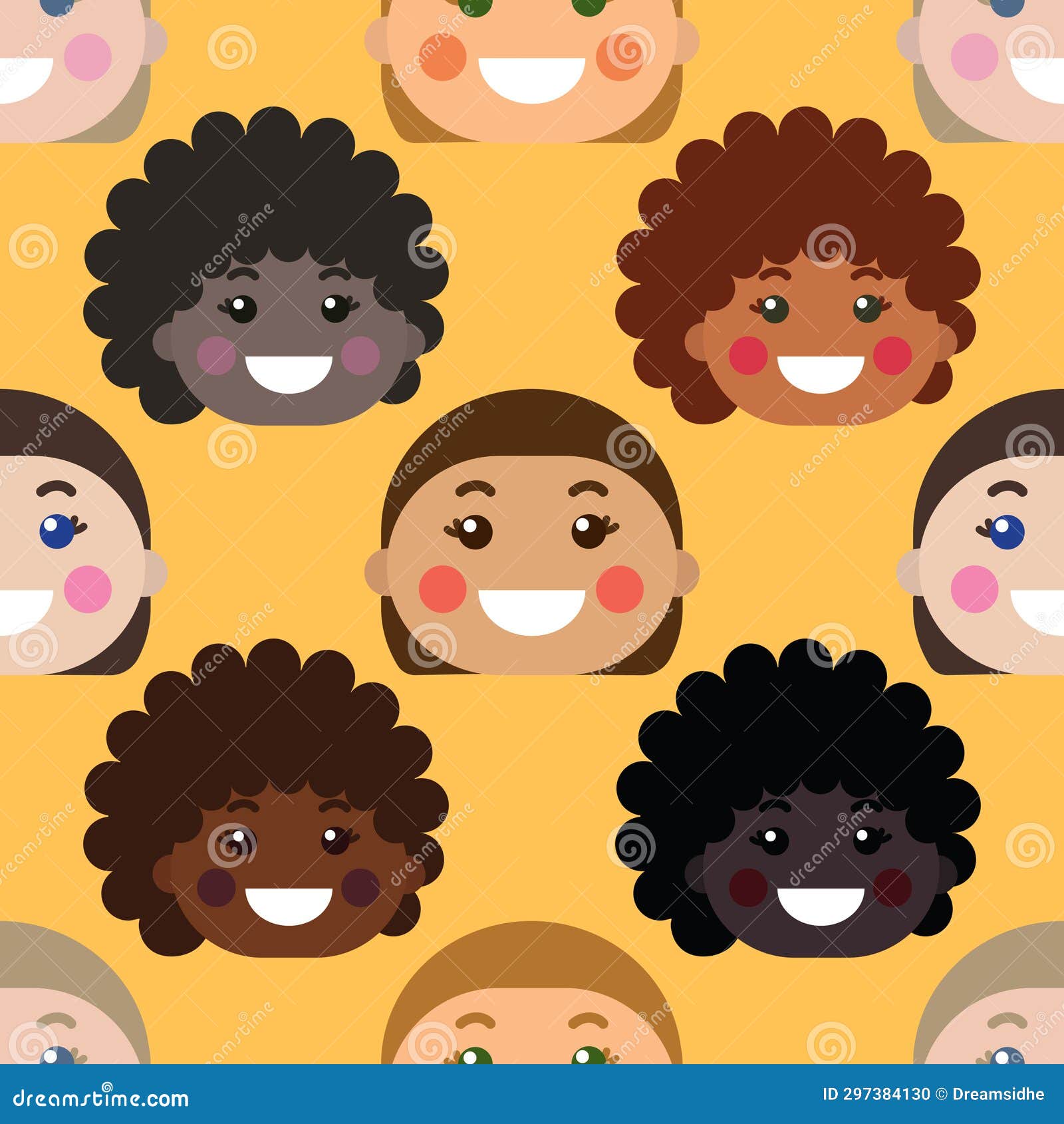 Vector Seamless Pattern with Happy Smiling Children S Faces Stock ...