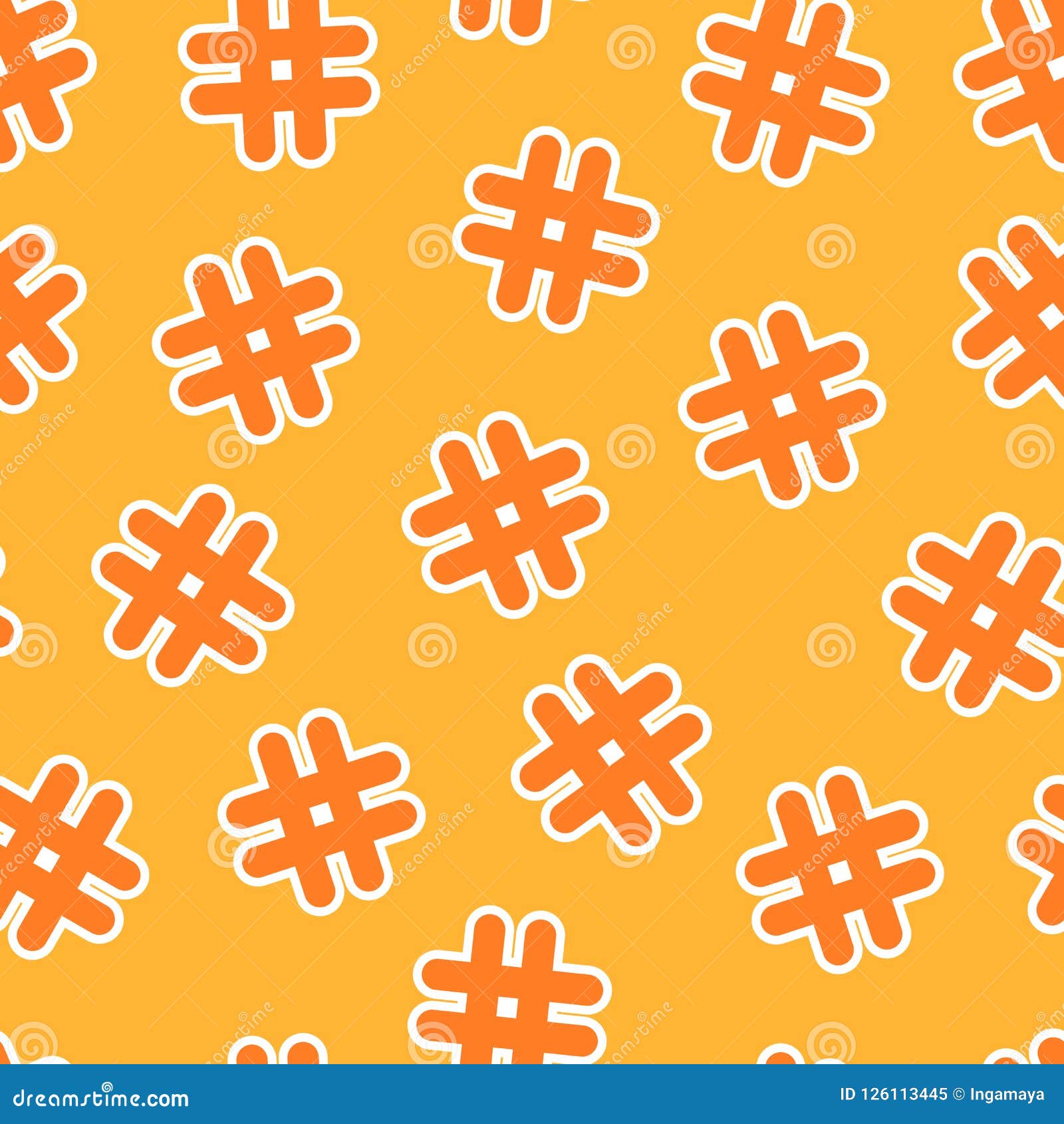 Vector Seamless Pattern Hash Tag Orange Sticker on a Yellow Background ...