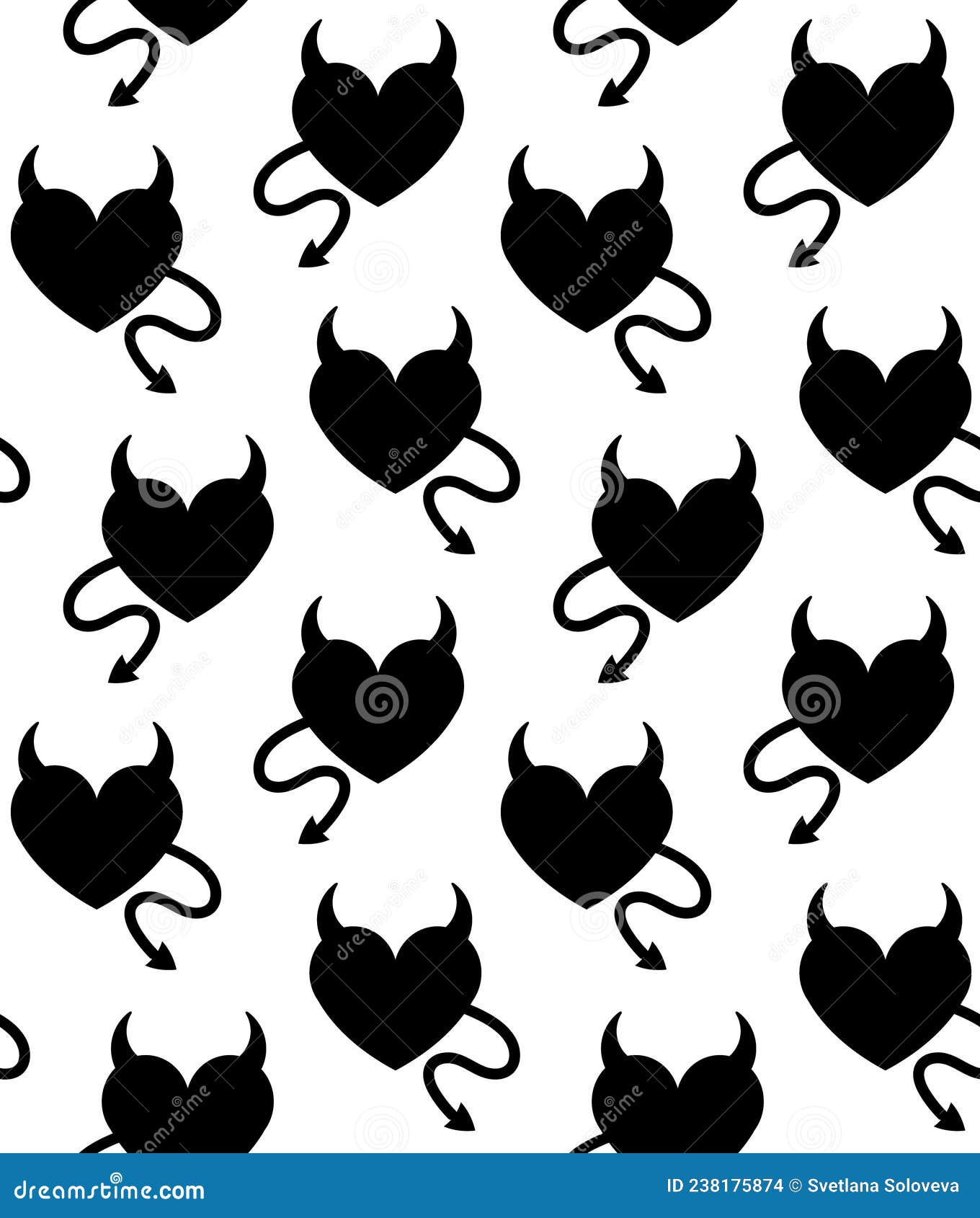 Vector Seamless Pattern of Heart with Devil Horns Stock Vector ...