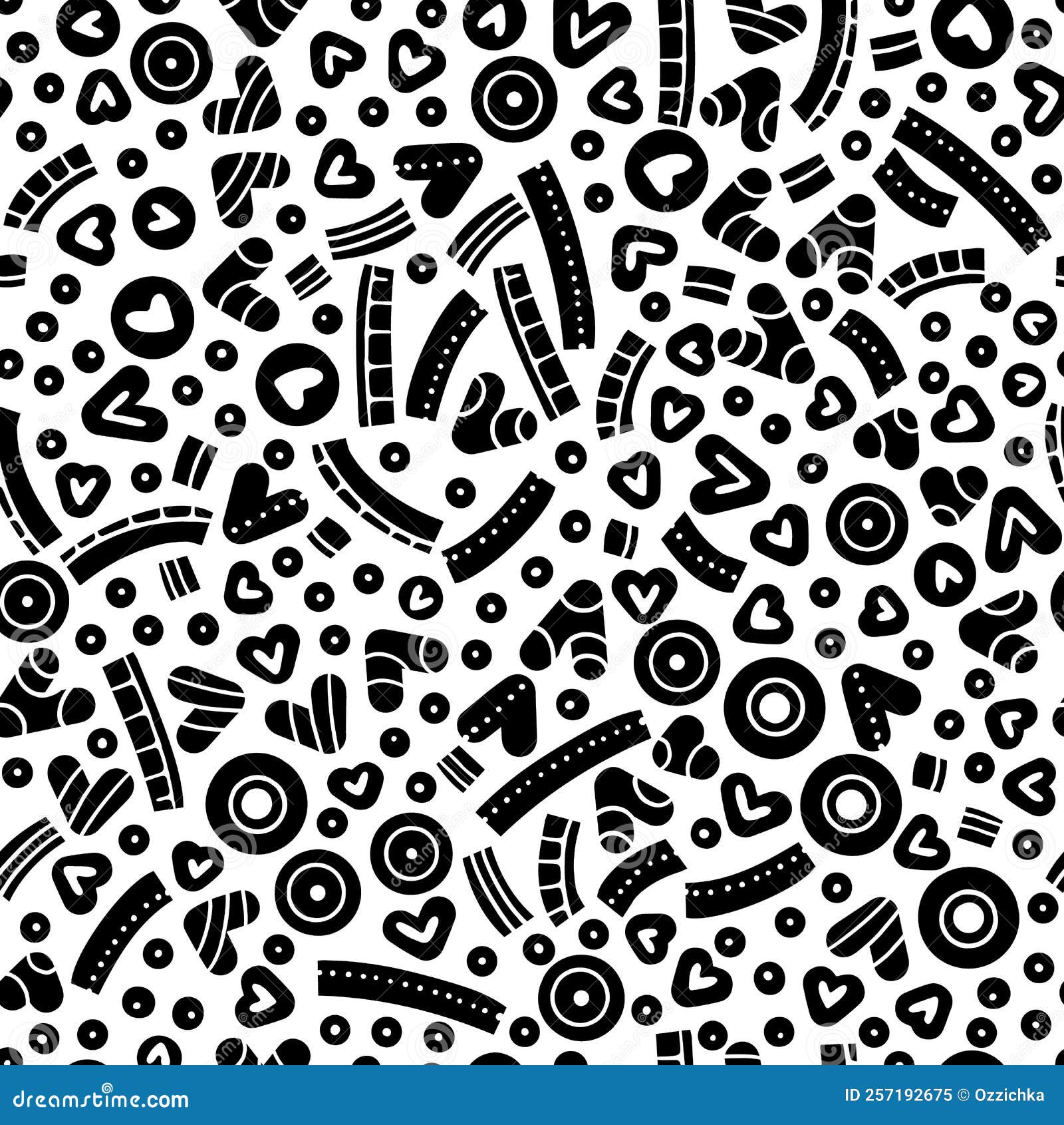 Vector Seamless Pattern with Hearts and Curvy Shapes. Graphic Two ...