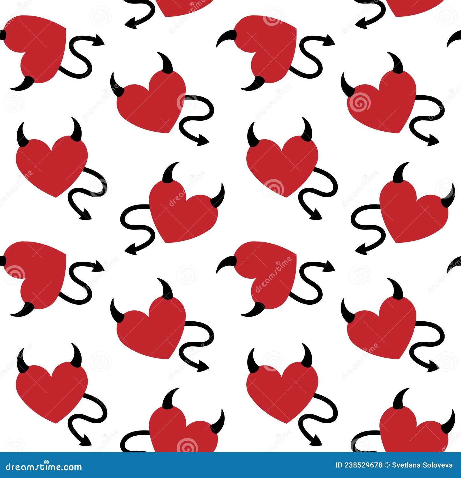 Vector Seamless Pattern of Hearts with Devil Horns Stock Vector ...