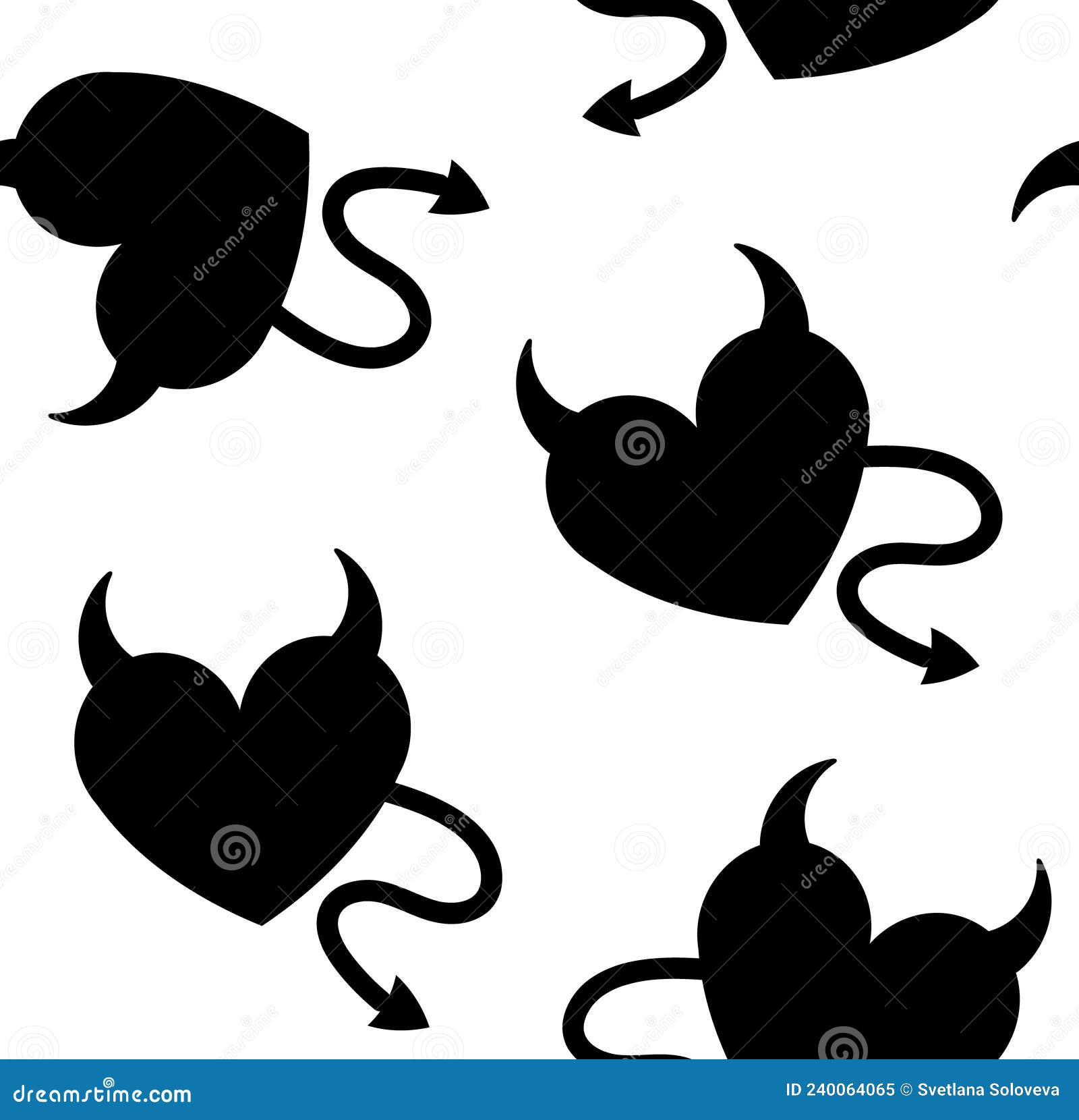 Vector Seamless Pattern of Hearts with Devil Horns Stock Illustration ...