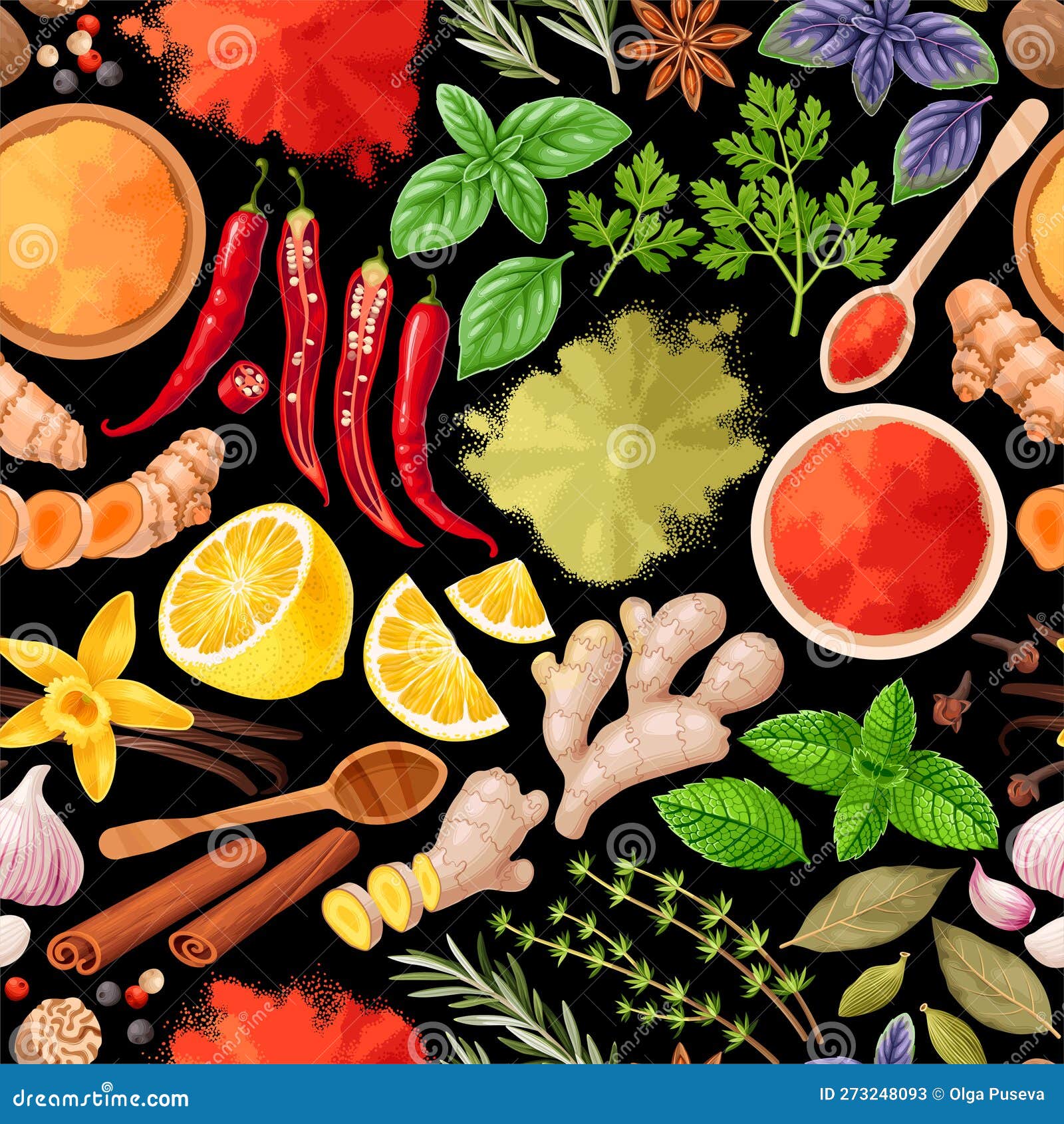 Vector Seamless Pattern with Herbs and Spices Stock Vector ...