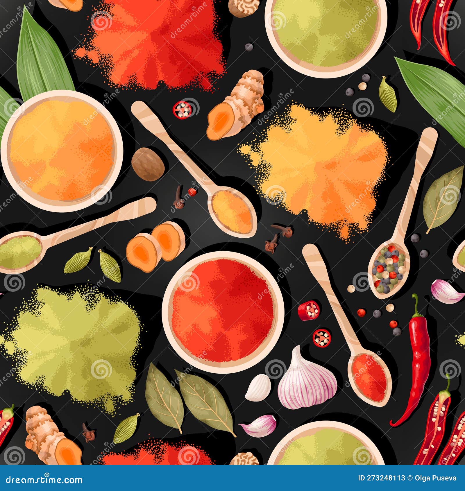 Vector Seamless Pattern with Herbs and Spices Stock Vector ...