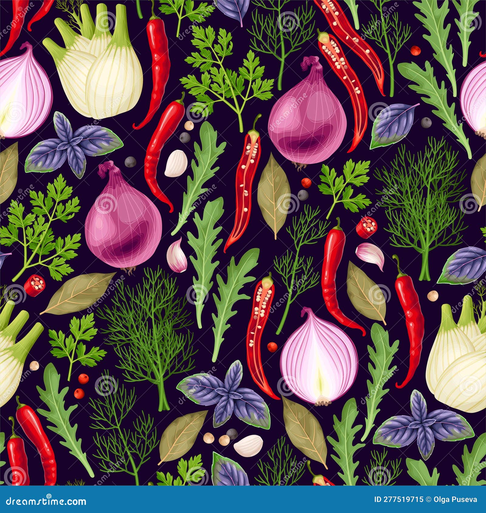 Vector Seamless Pattern with Herbs and Spices Stock Illustration ...