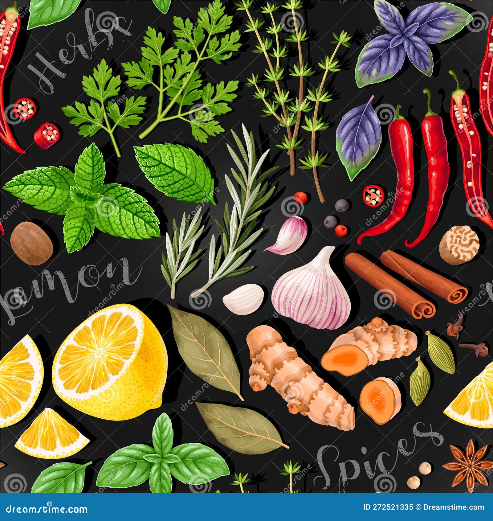 Vector Seamless Pattern with Herbs and Spices Stock Vector ...