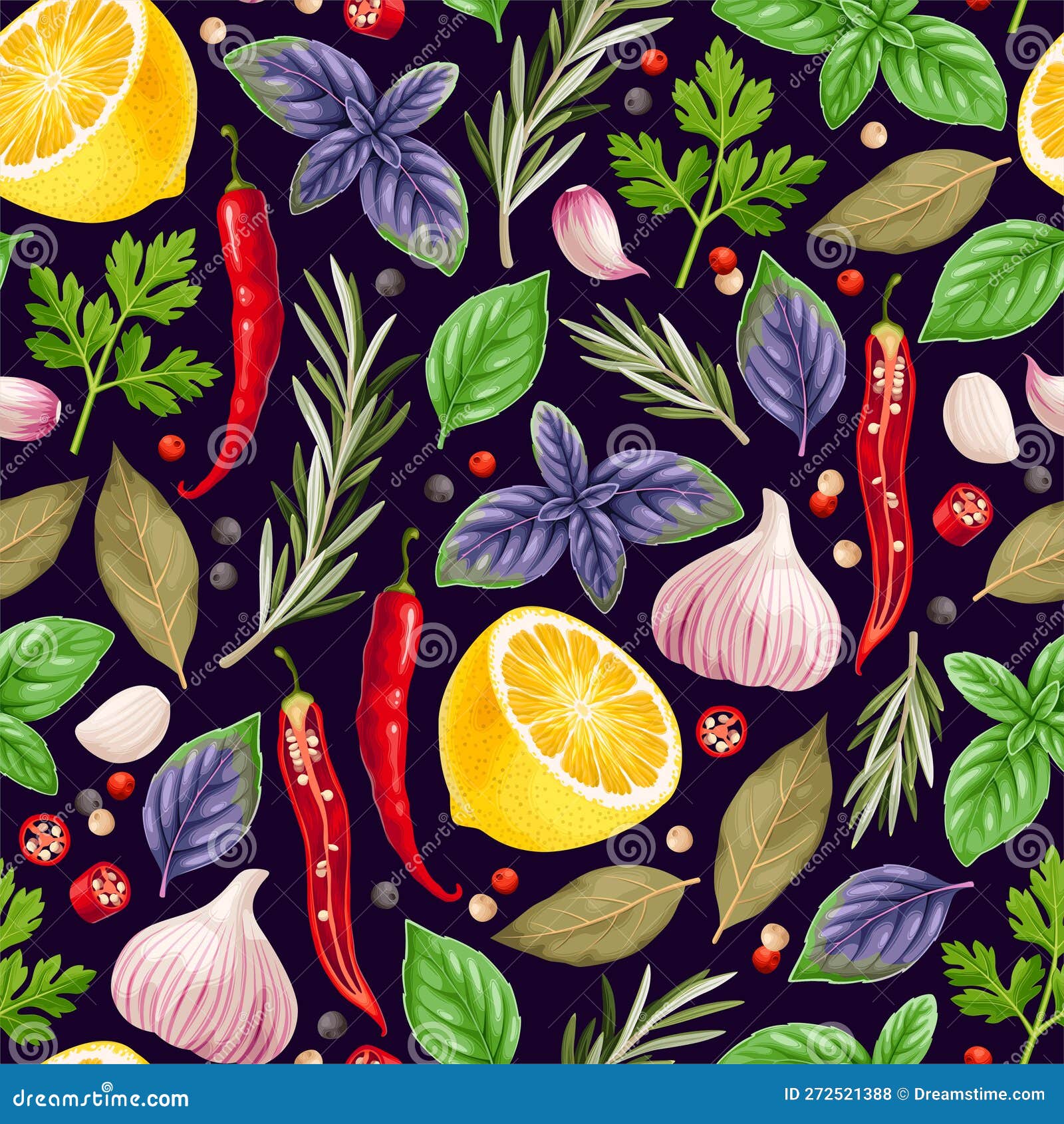 Vector Seamless Pattern with Herbs and Spices Stock Vector ...