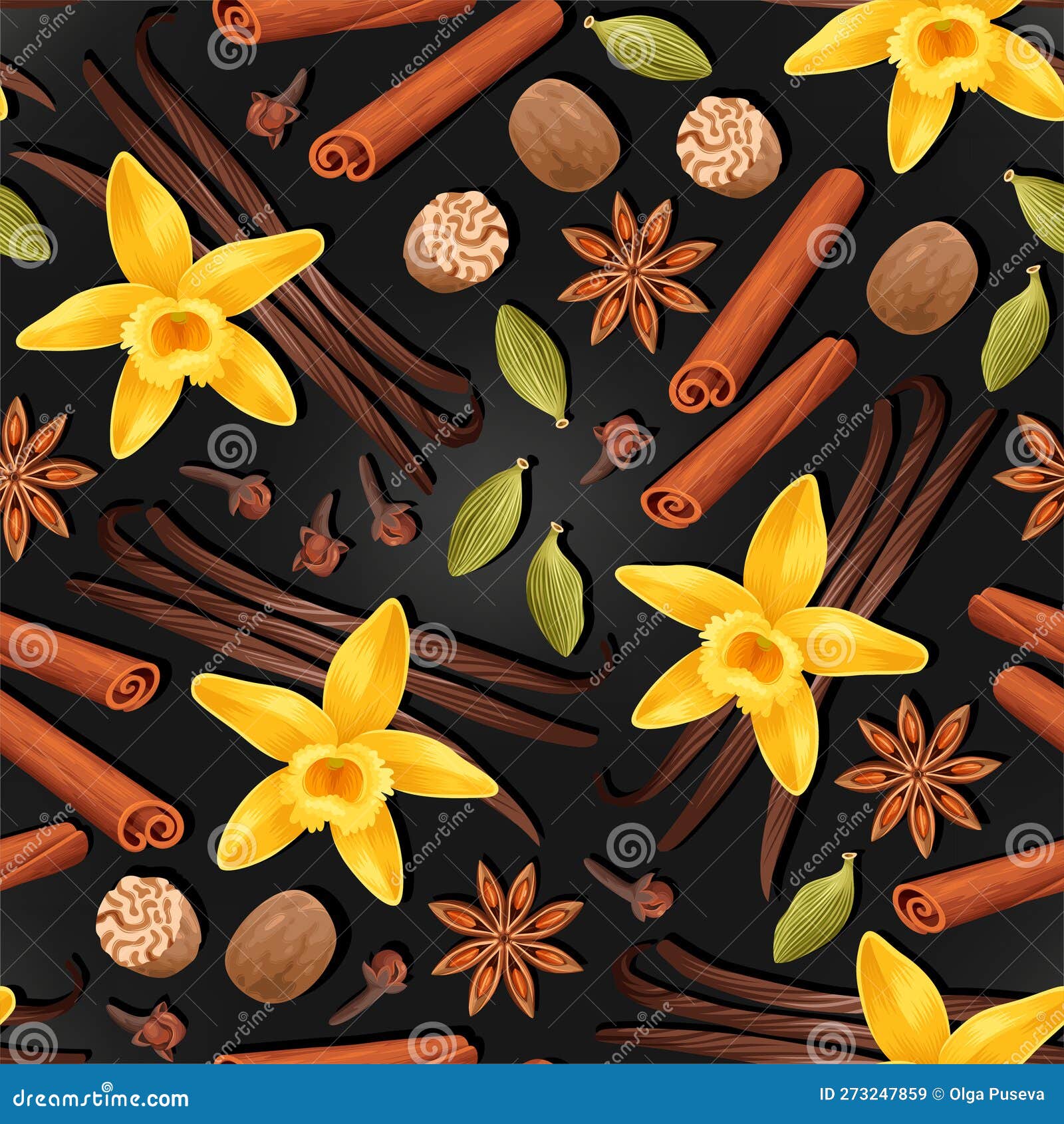 Vector Seamless Pattern with High Detailed Spices Stock Vector ...