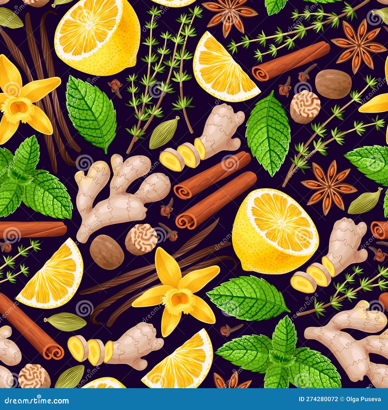 Vector Seamless Pattern with High Detailed Spices Stock Vector ...