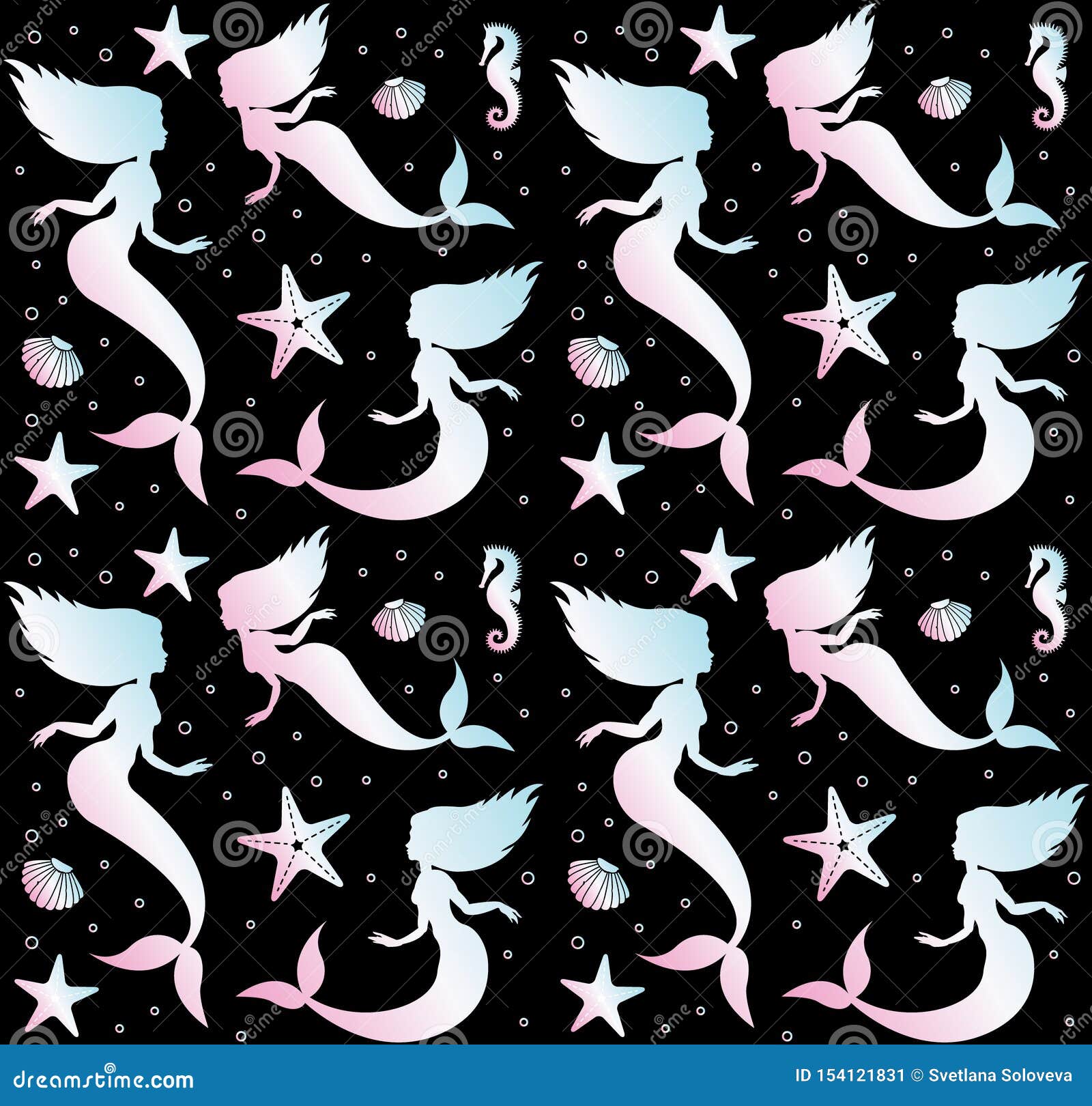 Vector Seamless Pattern of Holographic Mermaid Stock Vector ...