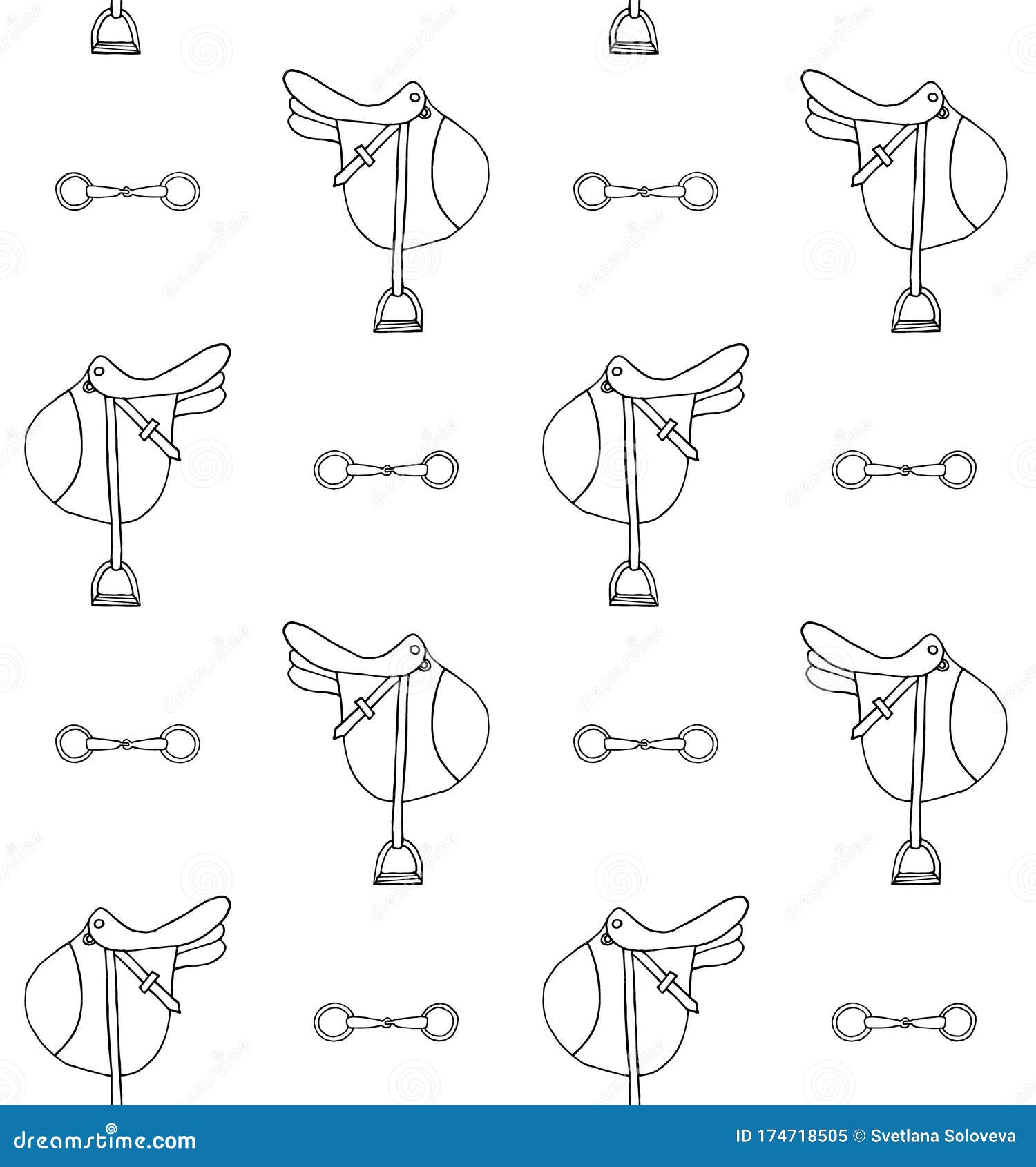 Vector Seamless Pattern of Horse Saddle and Bit Stock Illustration ...