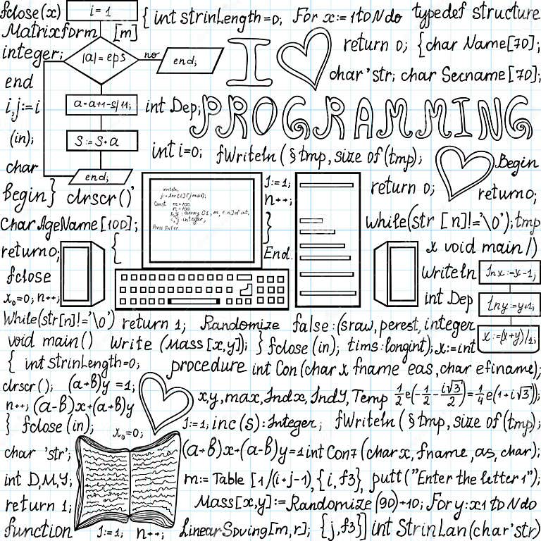 Vector Seamless Pattern I Love Programming with Programming Code ...
