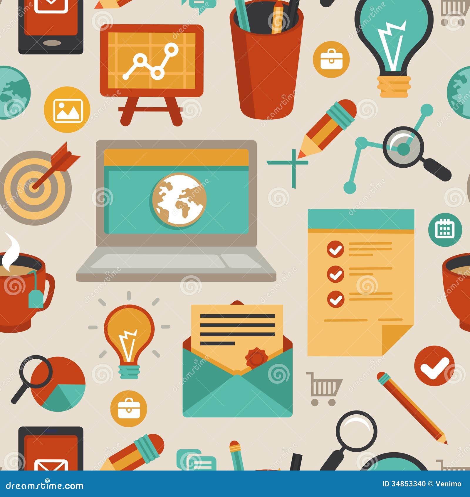 Vector Seamless Pattern with Icons in Flat Style Stock Vector ...