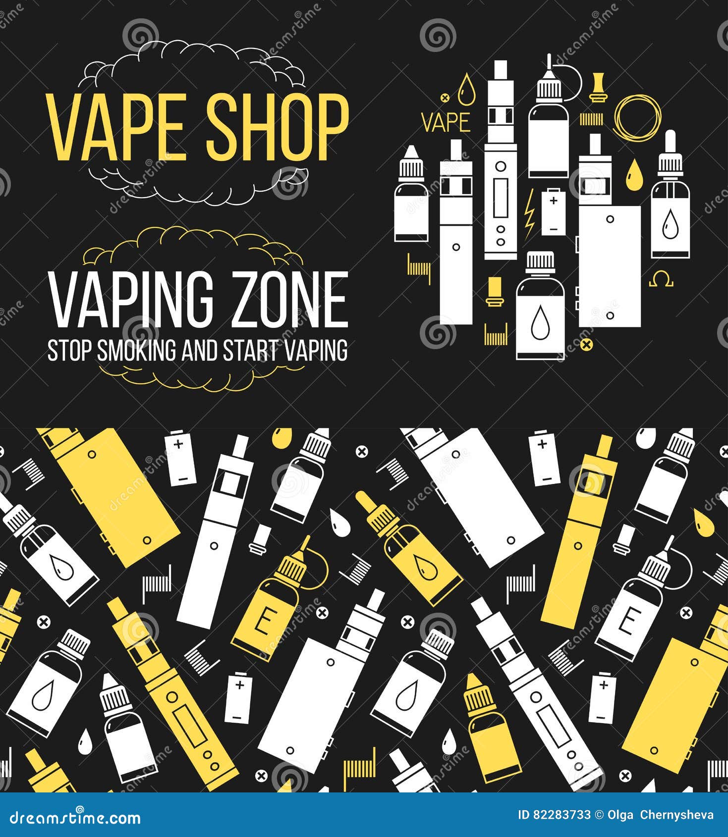 Vector Seamless Pattern and Icons Set for Vape Shop Stock Vector ...