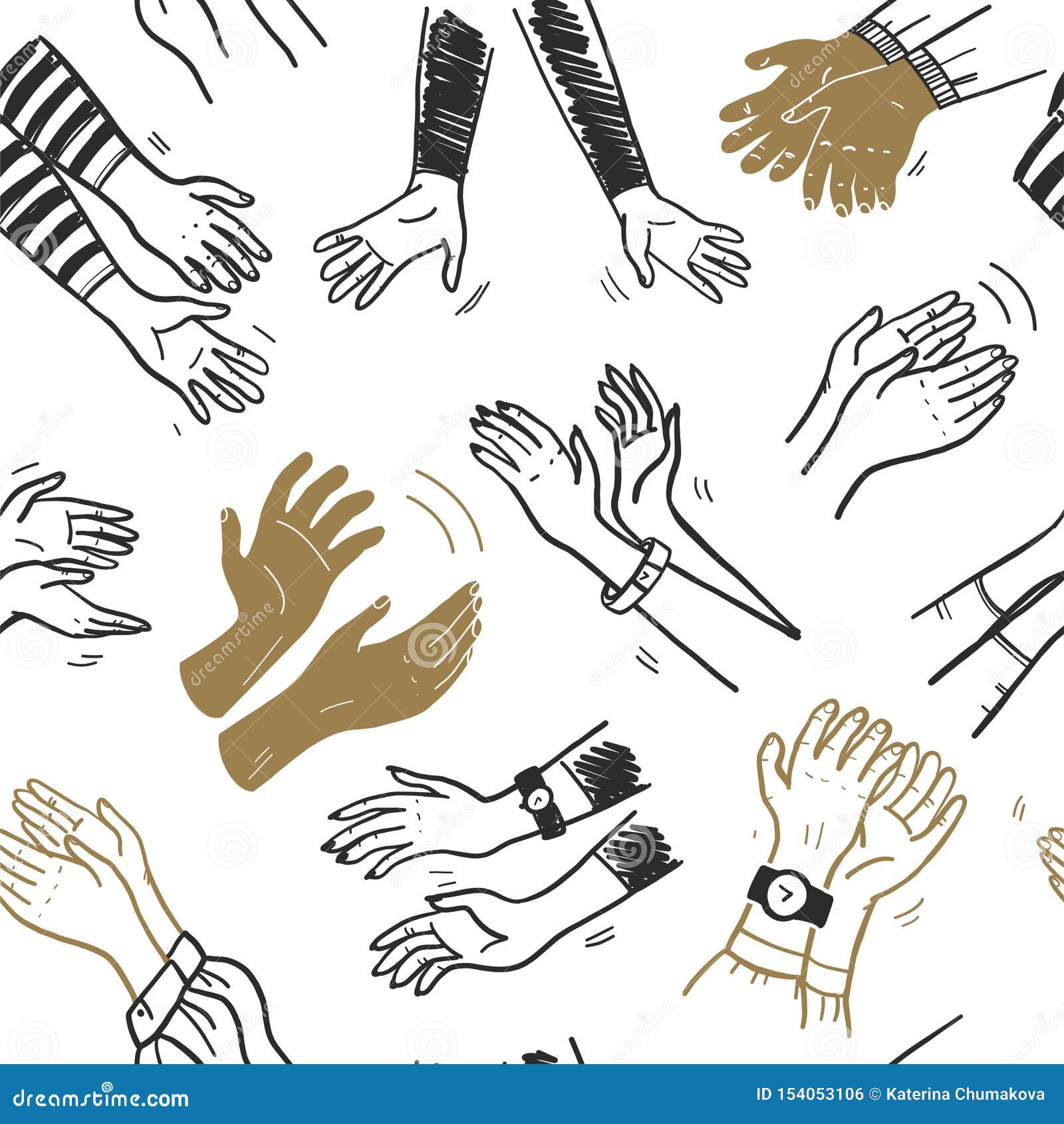 Vector Seamless Pattern with Illustration of Applause Hand Drawn Doodle ...