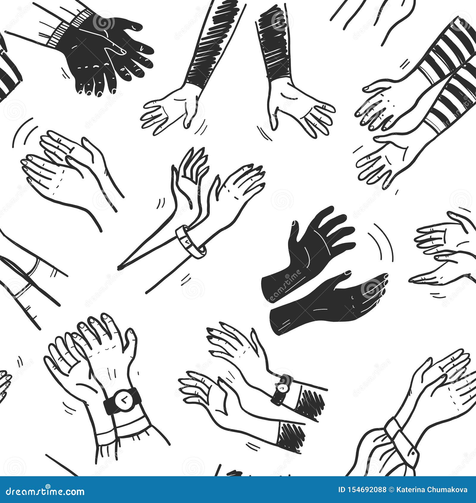 Applause Hand Draw, Doodle Clapping Ovation. Thumbs Up Gesture Isolated ...