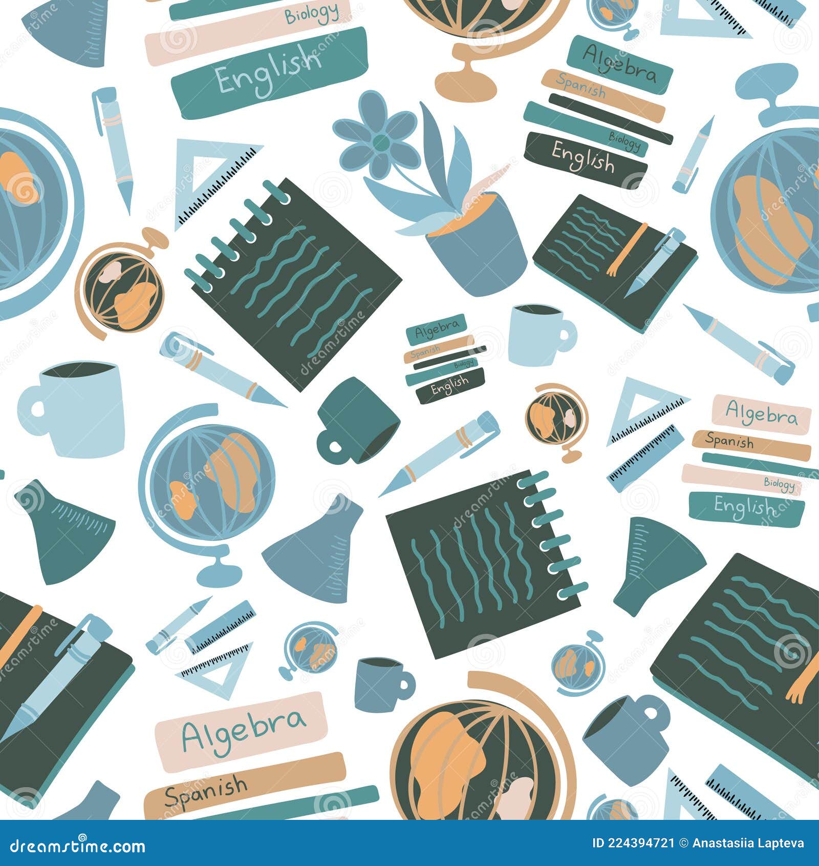 Vector Seamless Pattern Illustration Colorful Design of Study Supplies ...