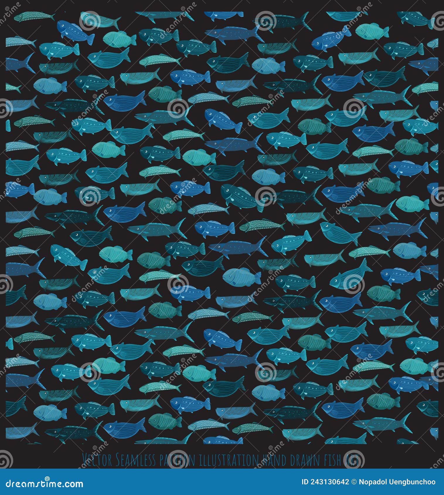 Vector Seamless Pattern Illustration Hand Drawn Fish Art Stock Vector ...