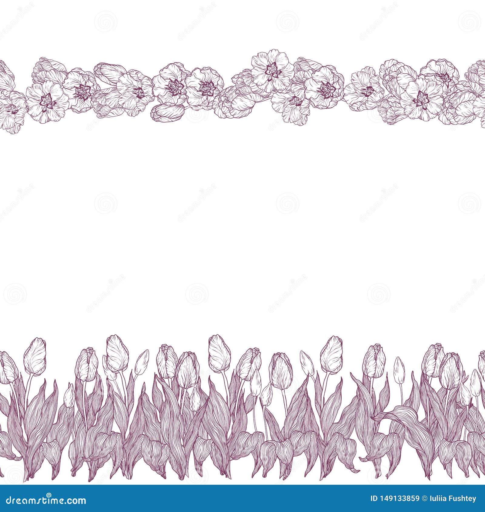 Seamless Vector Pattern with Flowers in Horizontal Lines Stock ...