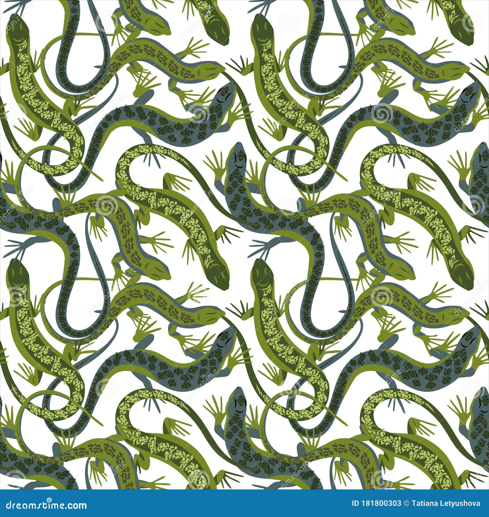 Vector Seamless Pattern with the Image of Green and Gray Lizards on a ...