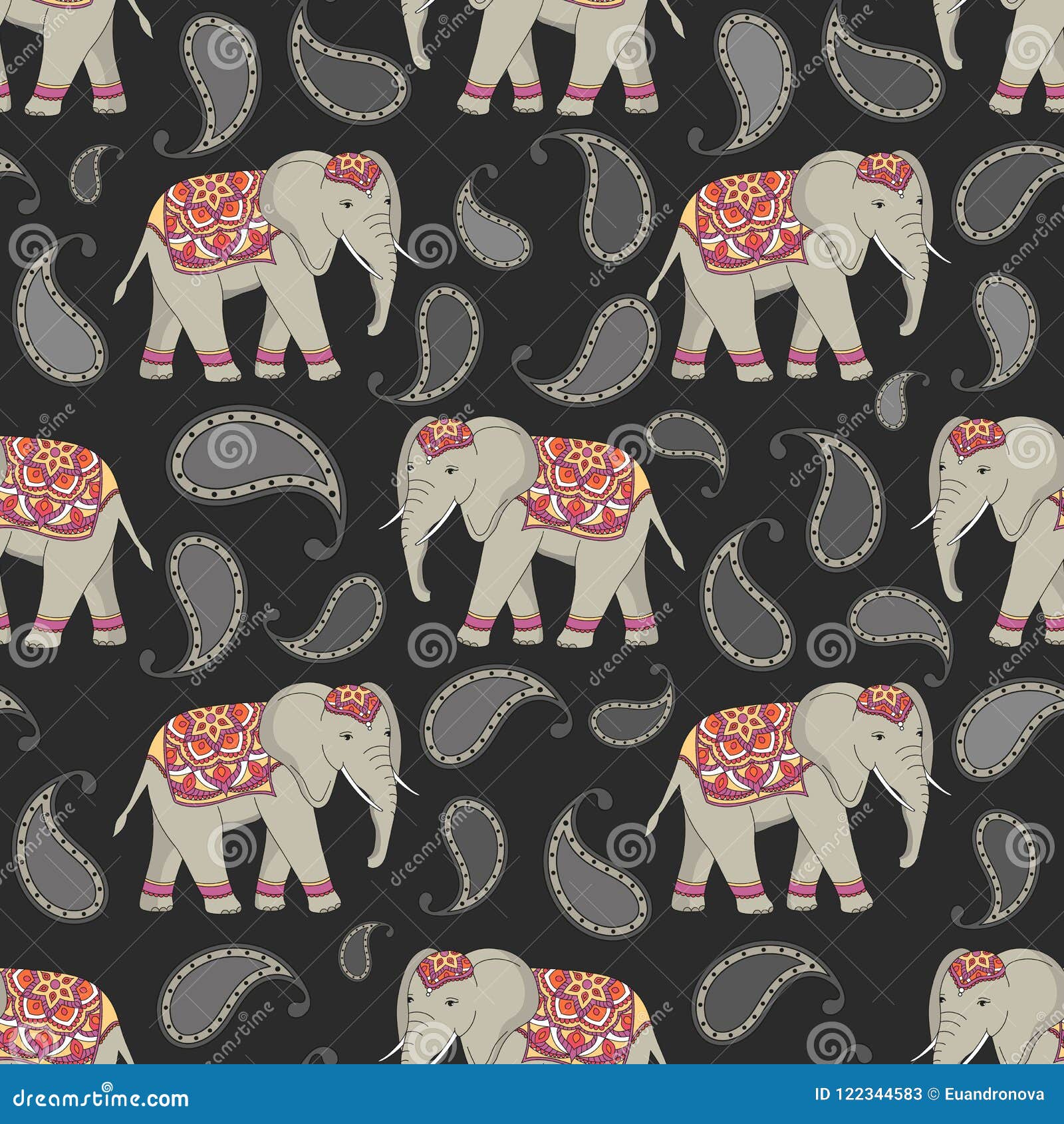 Vector Seamless Pattern with Indian Decorated Elephants. Stock Vector ...