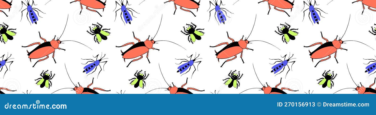 Vector Seamless Pattern of Insect Pests - Oriental Cockroaches, Flies ...