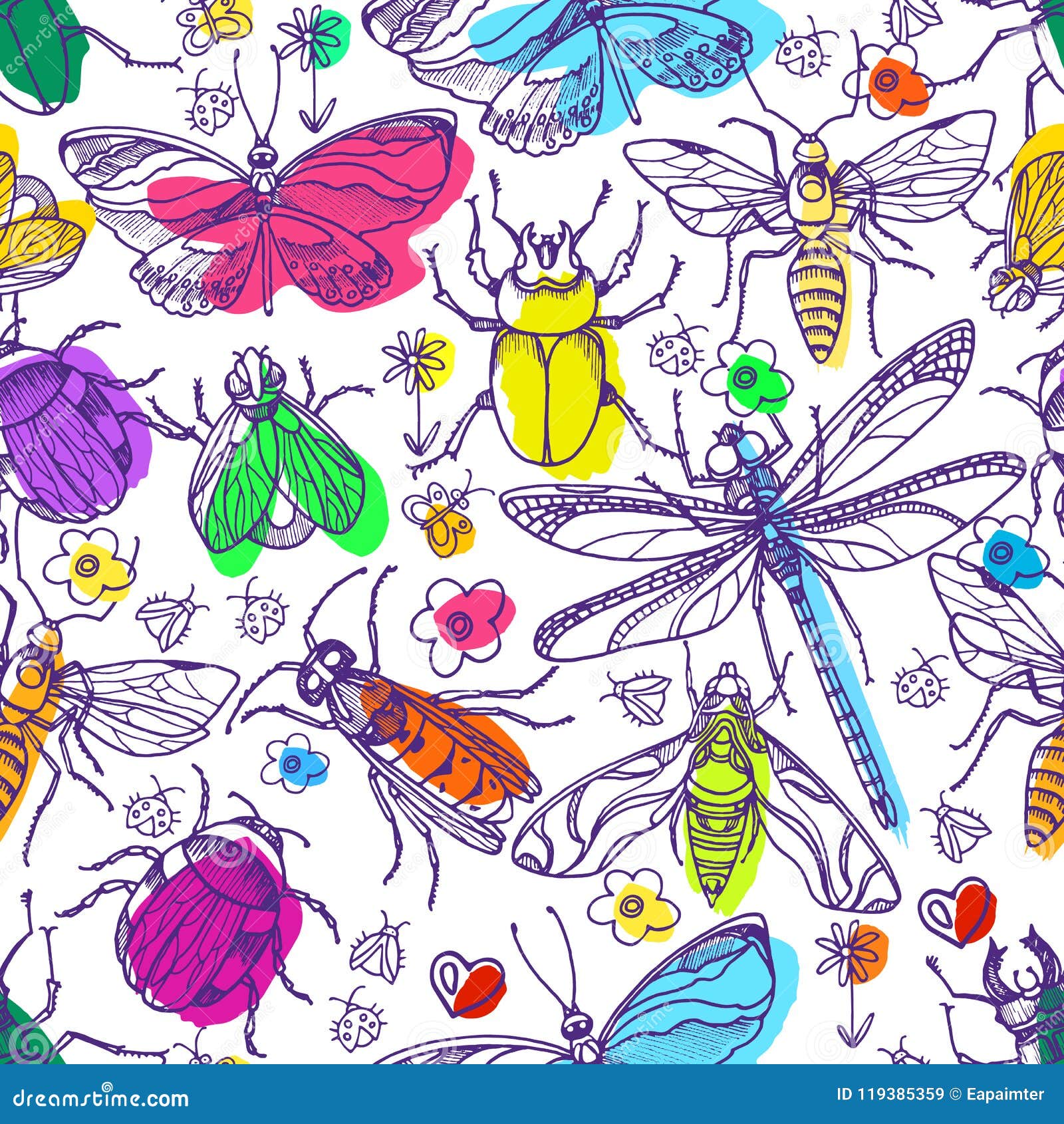 Vector Seamless Pattern of Insect. Color Background Stock Vector ...