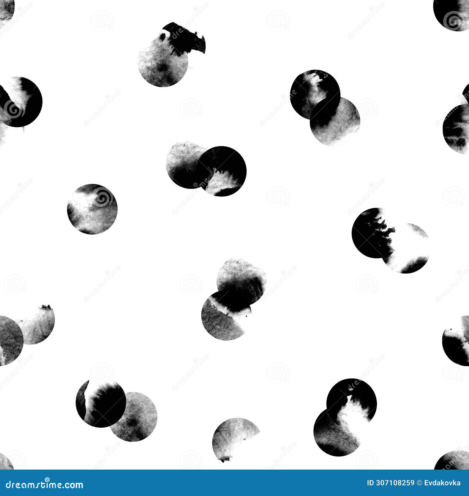 Vector Seamless Pattern With Intersecting Hand Drawn Watercolor Polka