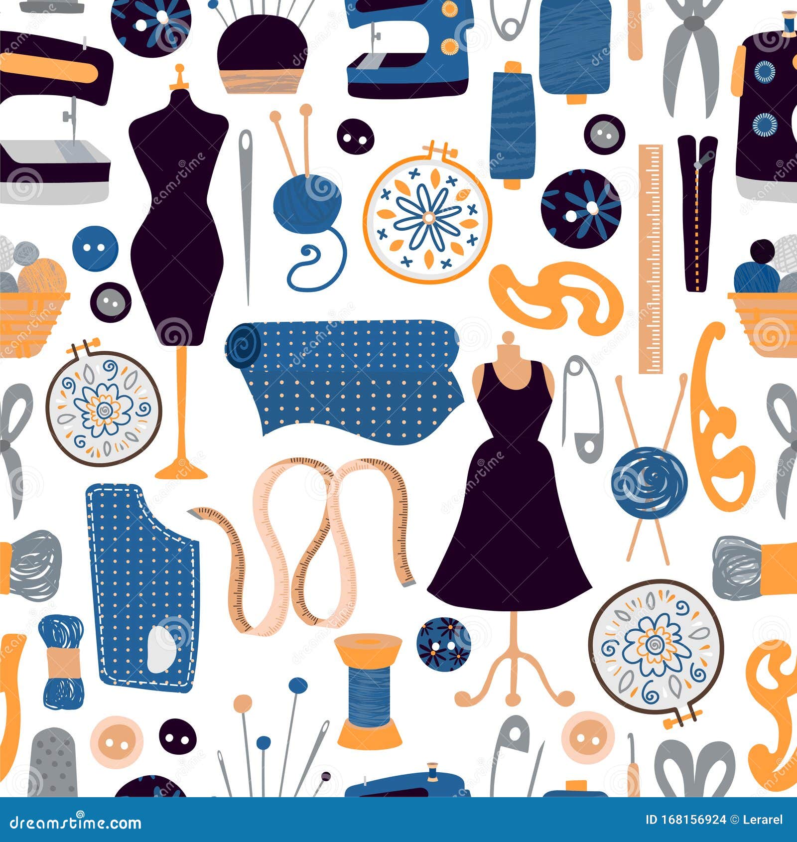 Vector Seamless Pattern with Items and Materials for Sewing, Capturing ...