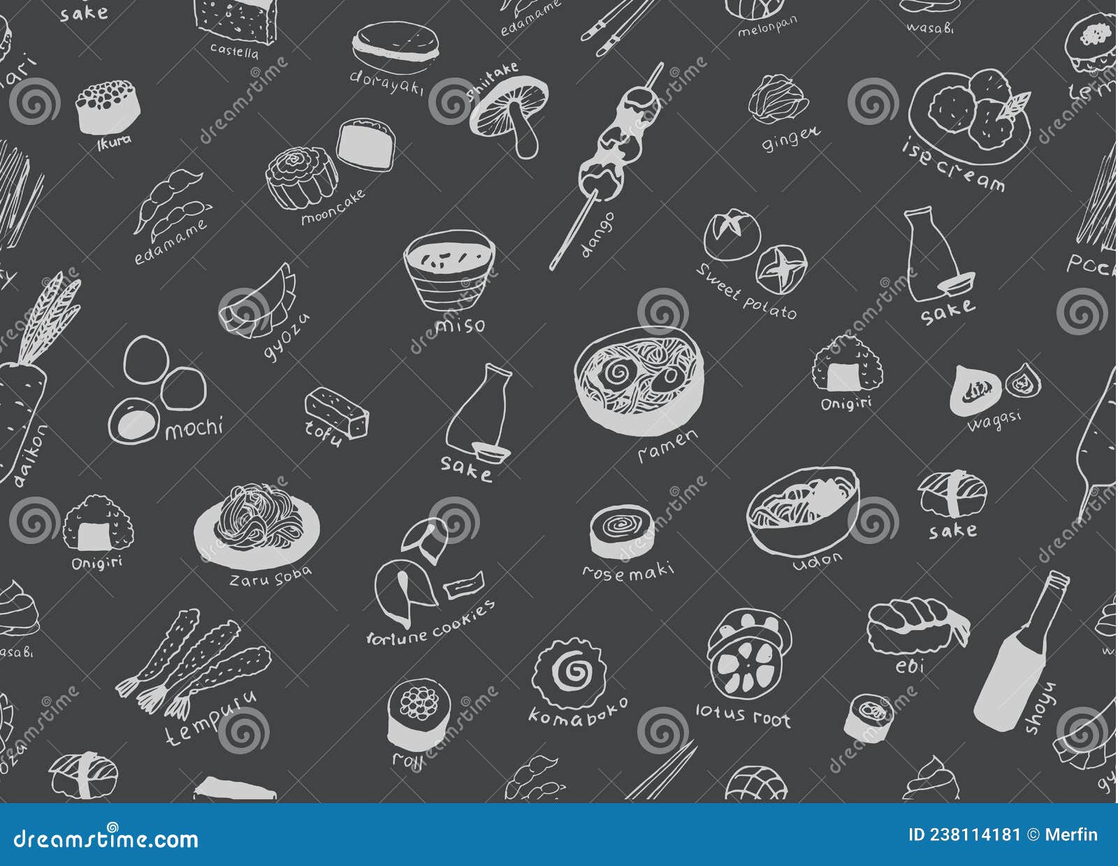 Vector Seamless Pattern with Japanese Food Stock Vector - Illustration ...