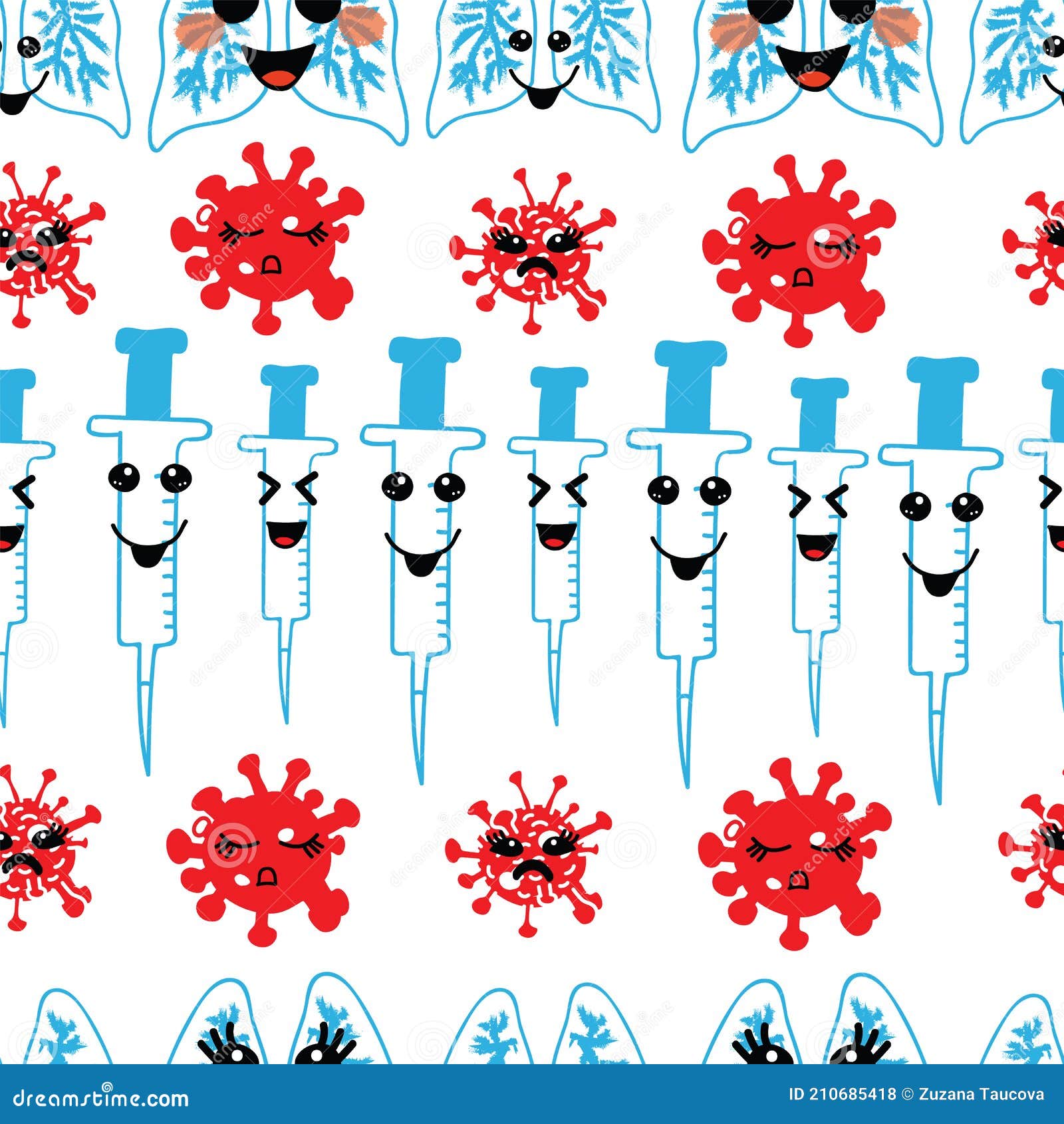 Vector Seamless Pattern, Kawai Kawaii Unhappy Coronavirus, Happy ...
