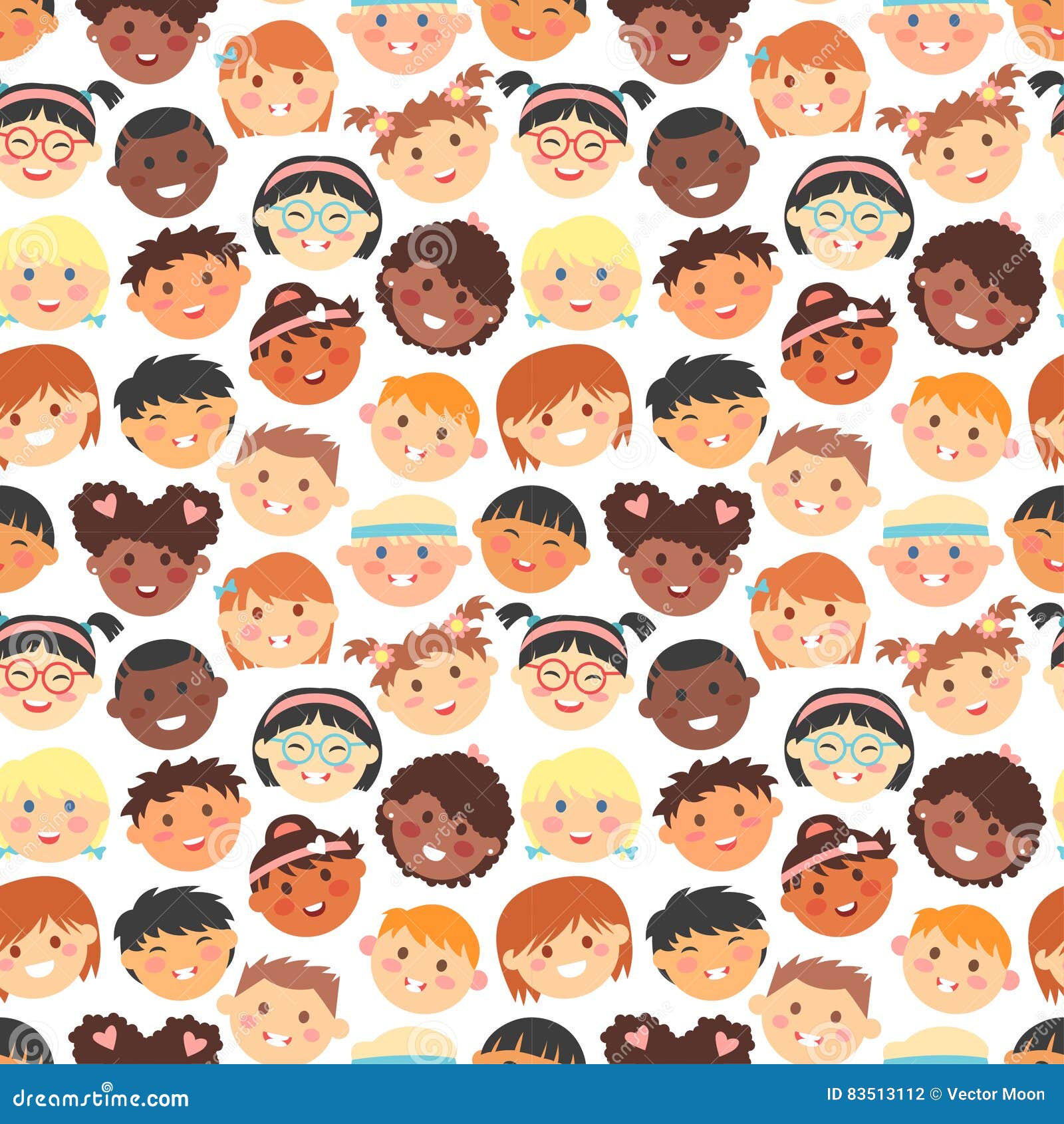 Vector Seamless Pattern of Kids Faces Different Races. Stock Vector ...