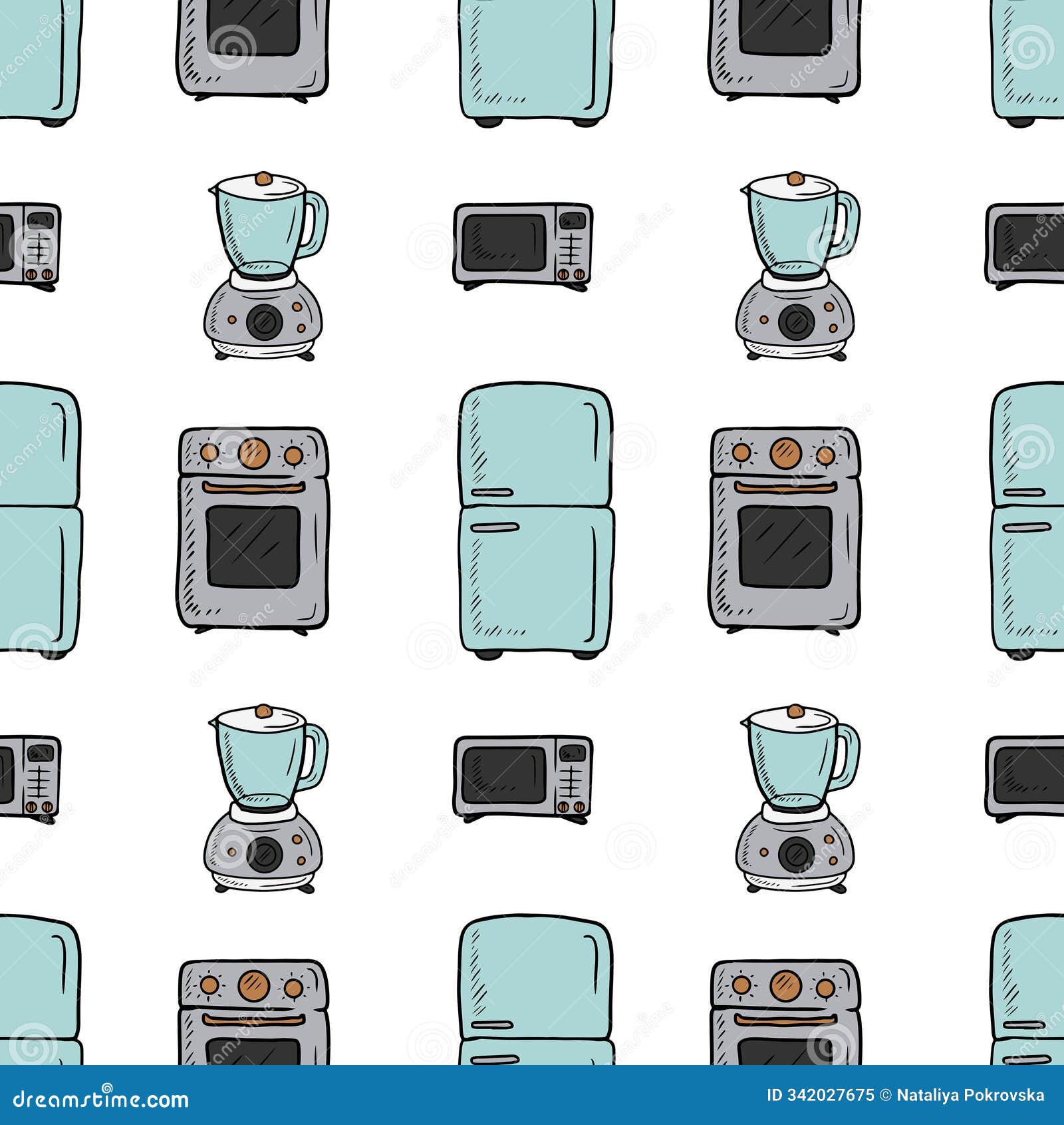 Vector Seamless Pattern with Kitchen Technics Equipment: Fridge, Oven ...