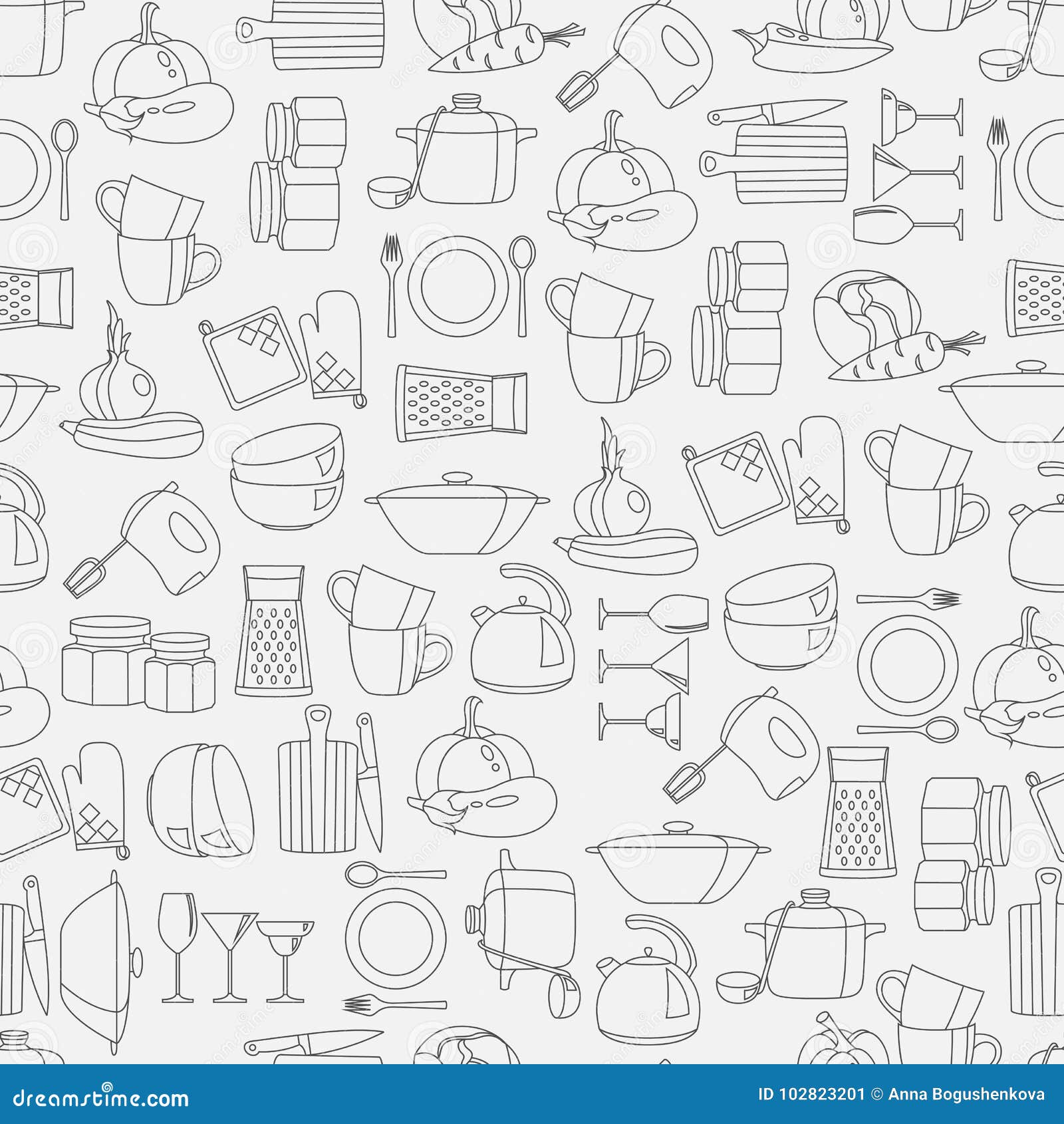 Vector Seamless Pattern with Kitchenware and Vegetables Stock Vector ...