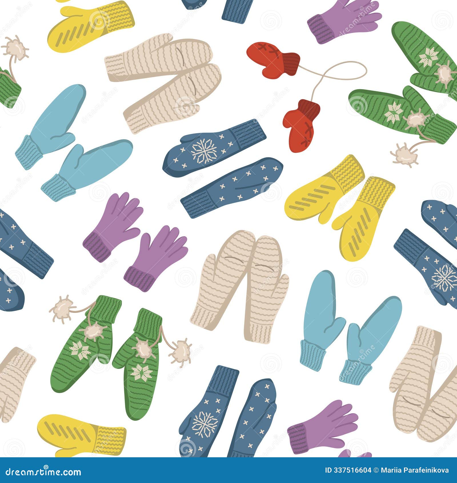 Vector Seamless Pattern with Knitted Mittens of Different Colors with a ...