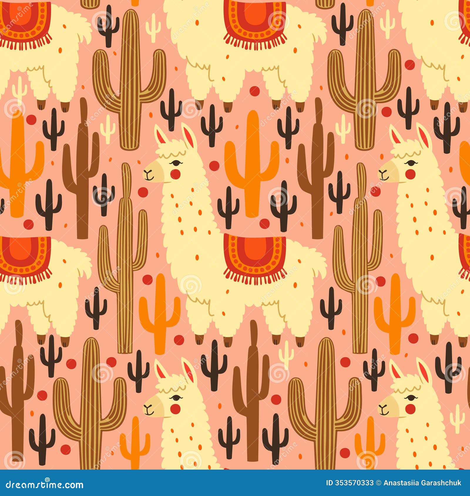 Vector Seamless Pattern with Lama and Cacti Stock Image - Image of wool, lama: 353570333
