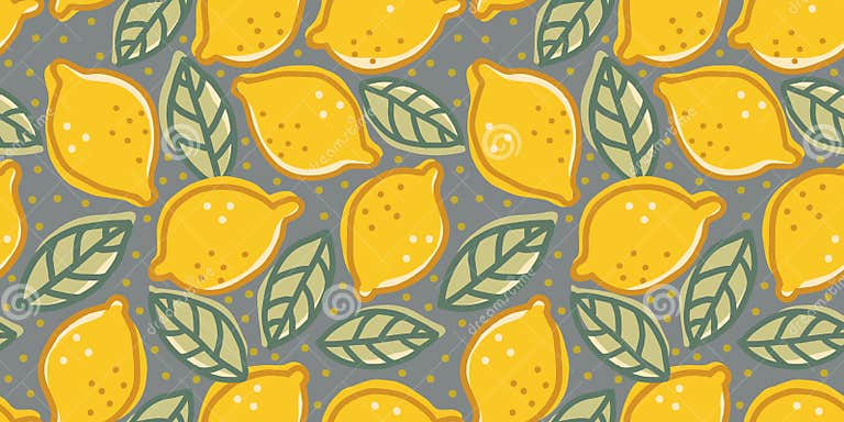 Vector Seamless Pattern of Lemons in Doodle Style. Cute Lemon Pattern ...