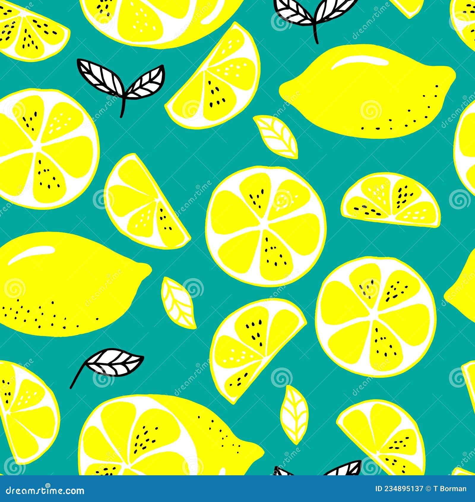 Vector Seamless Pattern Lemons and Sliced Lemons on a Pastel Background ...