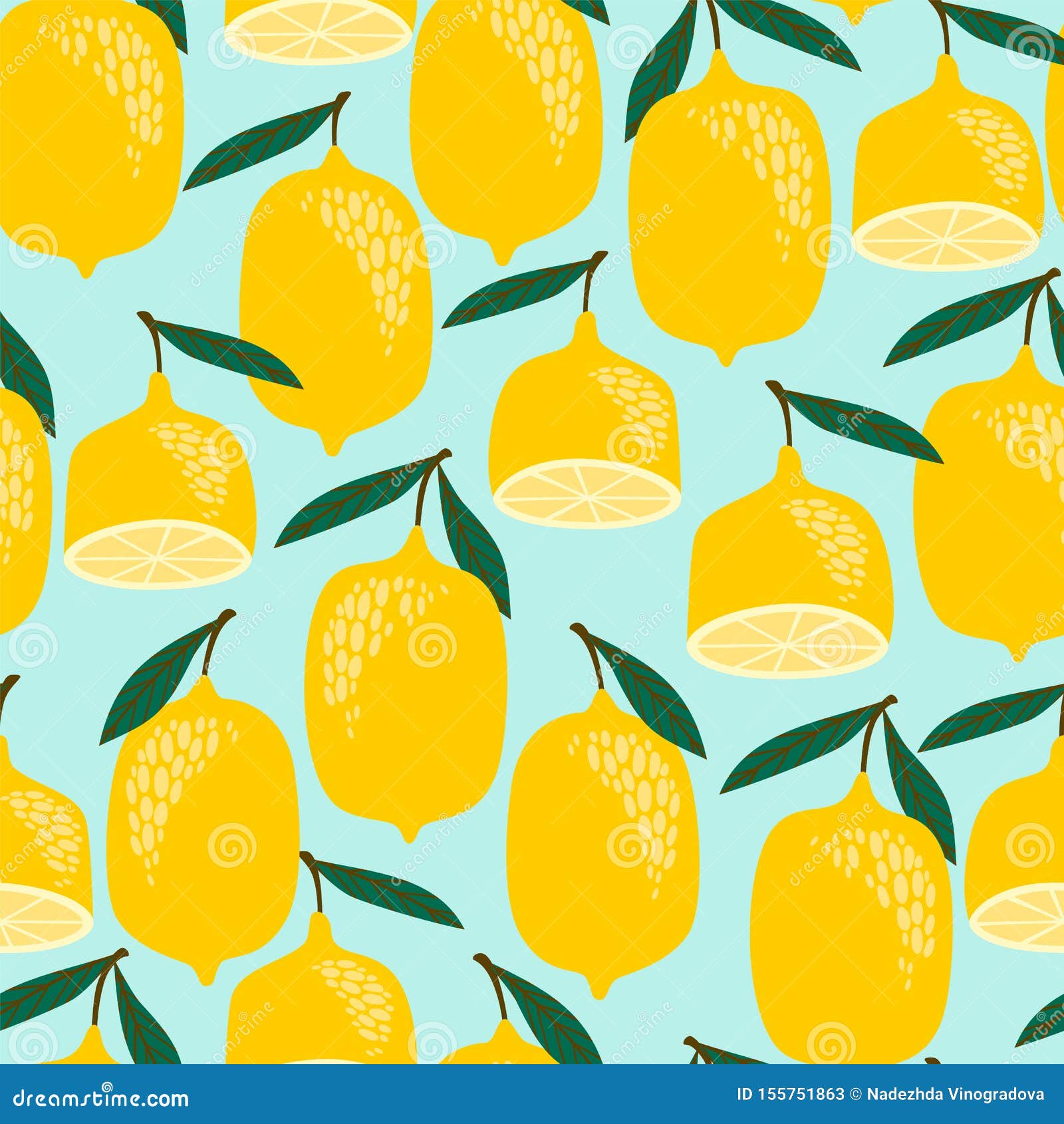 Vector Seamless Pattern with Lemons. Trendy Hand Drawn Textures Stock ...