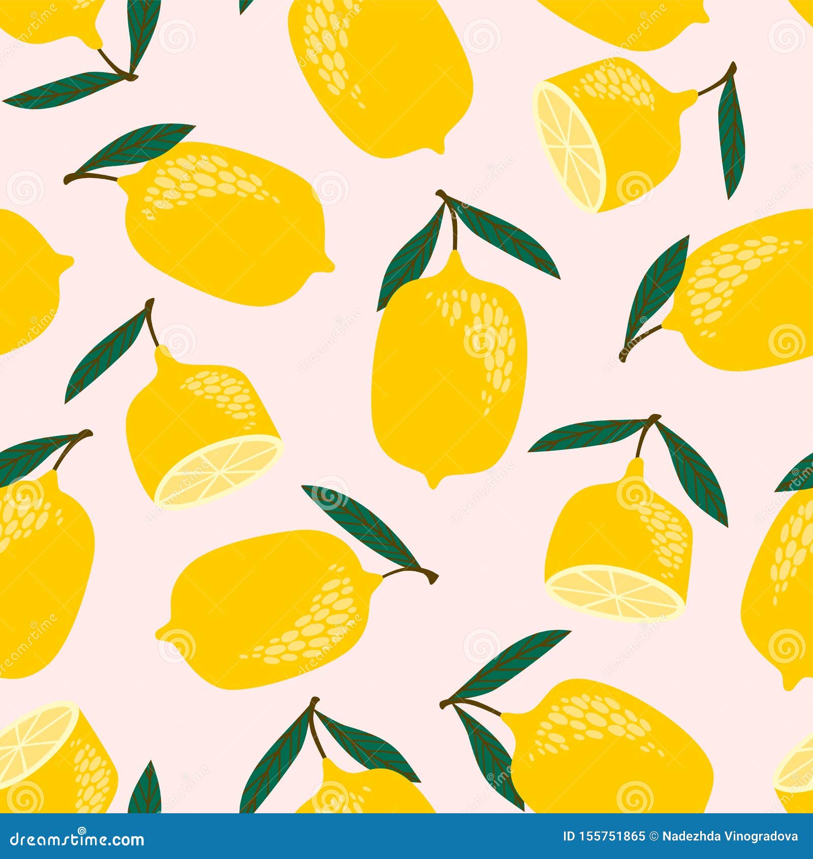Vector Seamless Pattern with Lemons. Trendy Hand Drawn Textures Stock ...